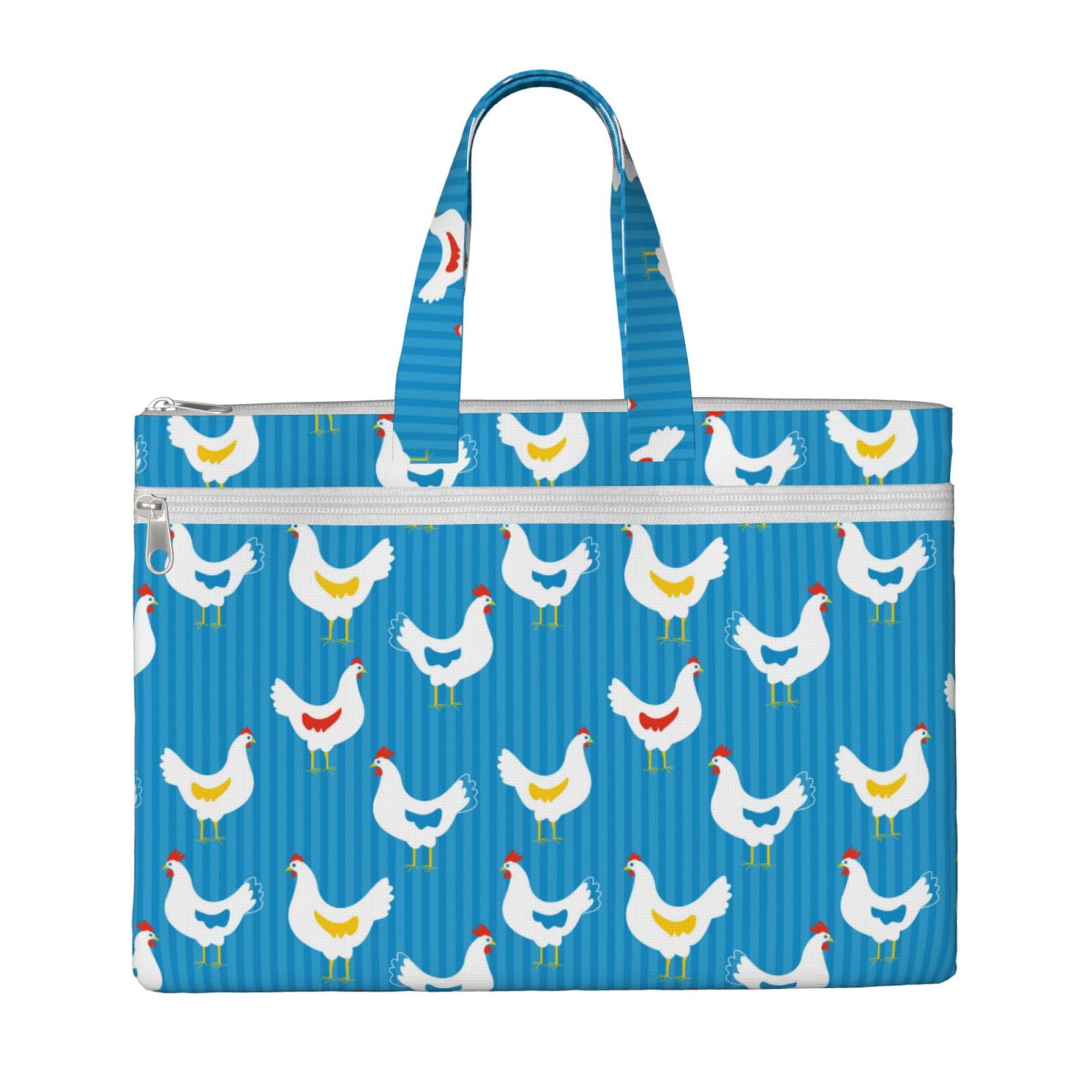 Cauagu Cartoon Chicken Pattern Canvas Tote File Bag, Zipper Tote Bag ...