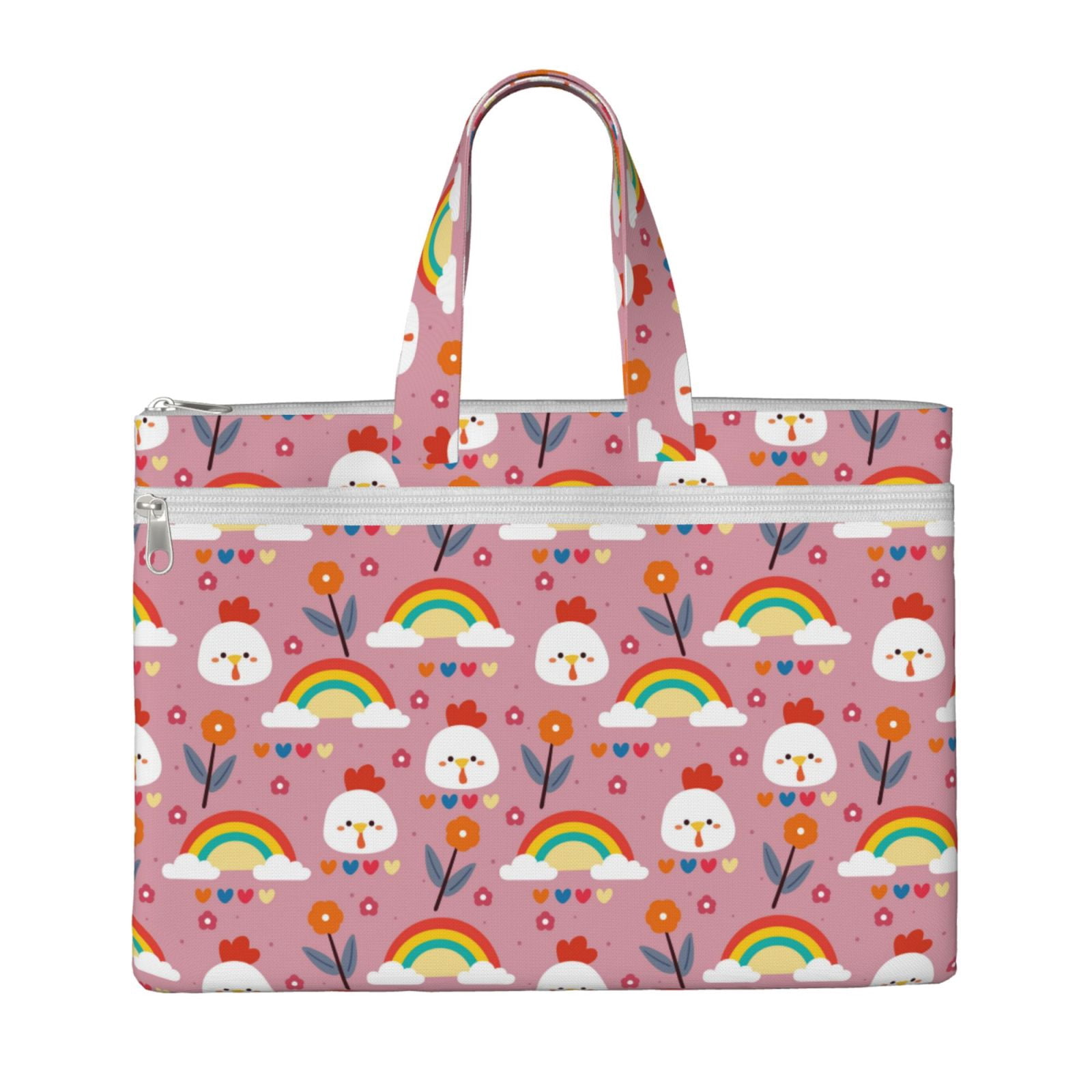 Cauagu Cartoon Chicken Pattern Canvas Tote File Bag, Zipper Tote Bag ...