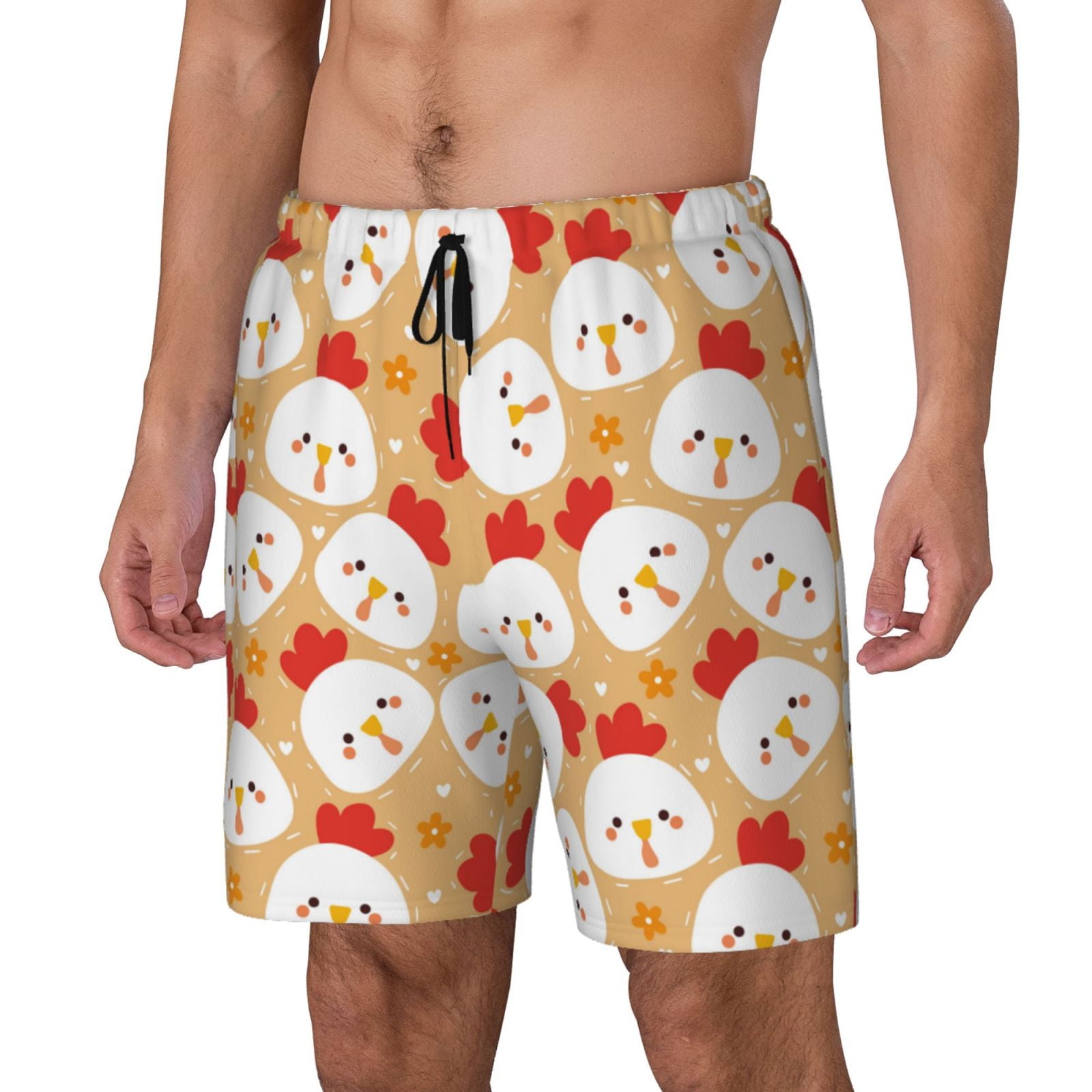 Cauagu Cartoon Chicken Print Mens Swim Trunks Quick Dry Board Shorts ...