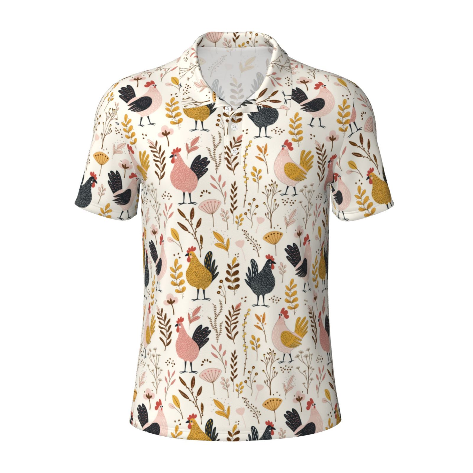 Cauagu Cartoon Chickens Print Men's Polo Shirts, Short-Sleeve Polo ...