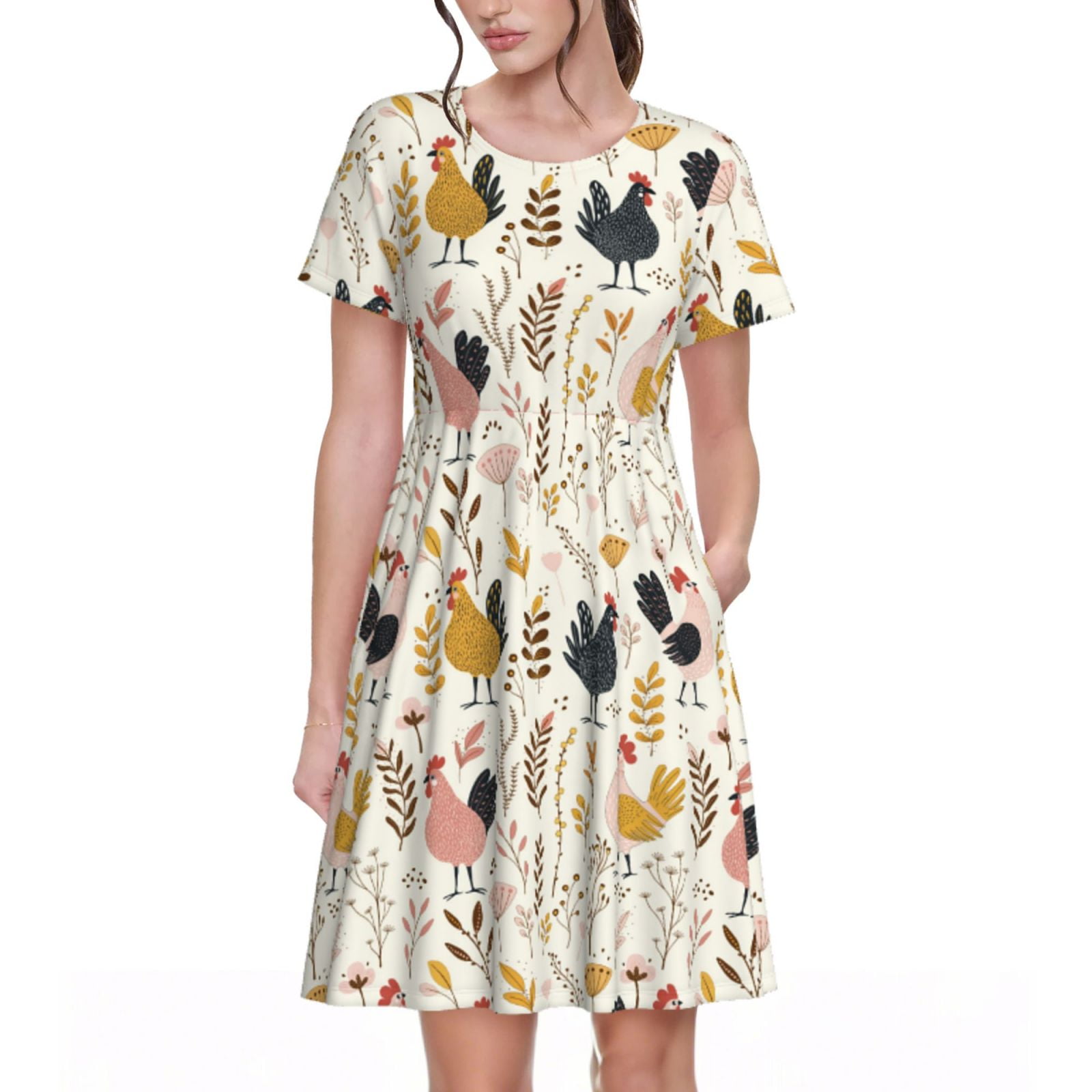 Cauagu Cartoon Chickens Print Summer Dresses for Women 2025 Loose Short ...