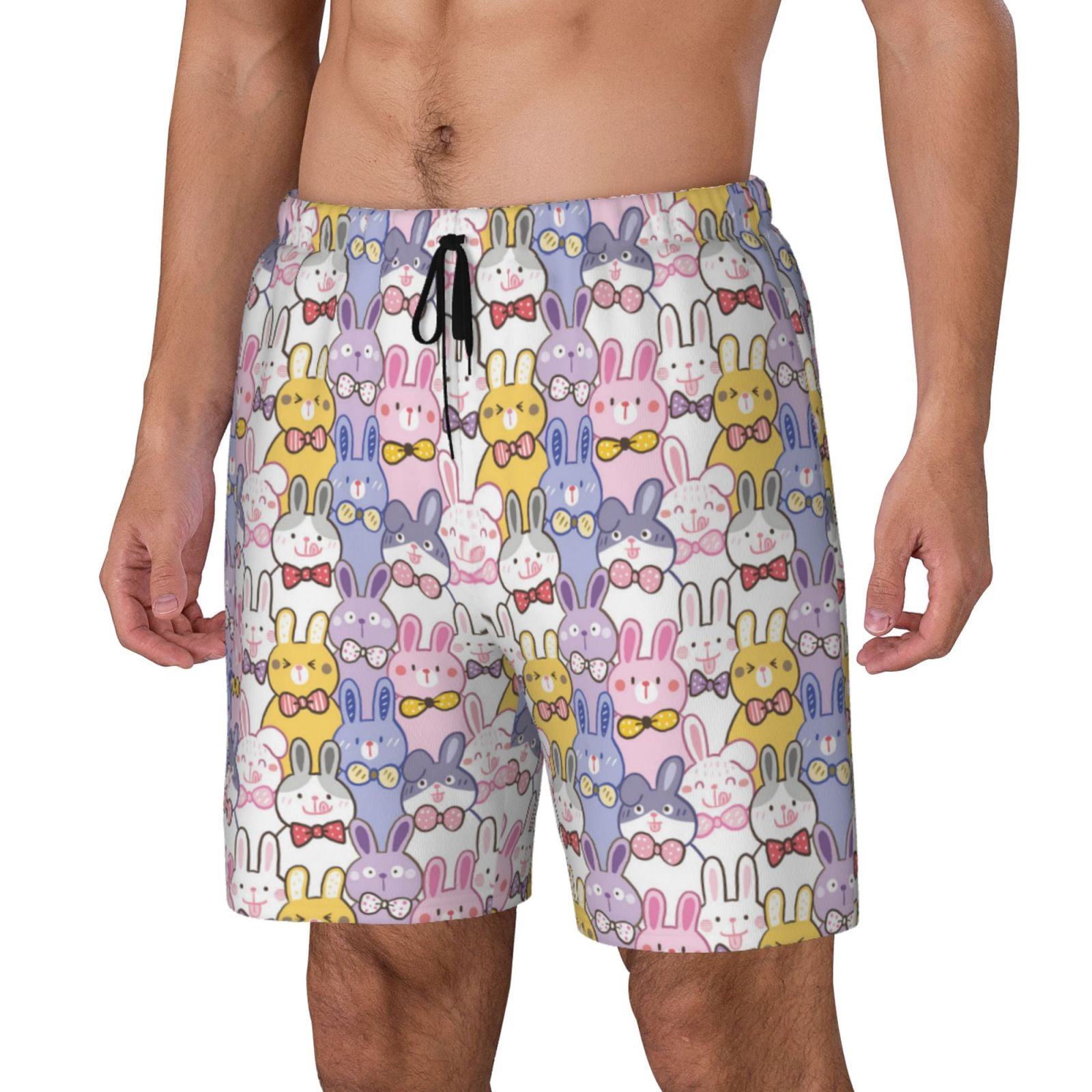 Cauagu Cartoon Colorful Rabbit Print Mens Swim Trunks Quick Dry Board ...