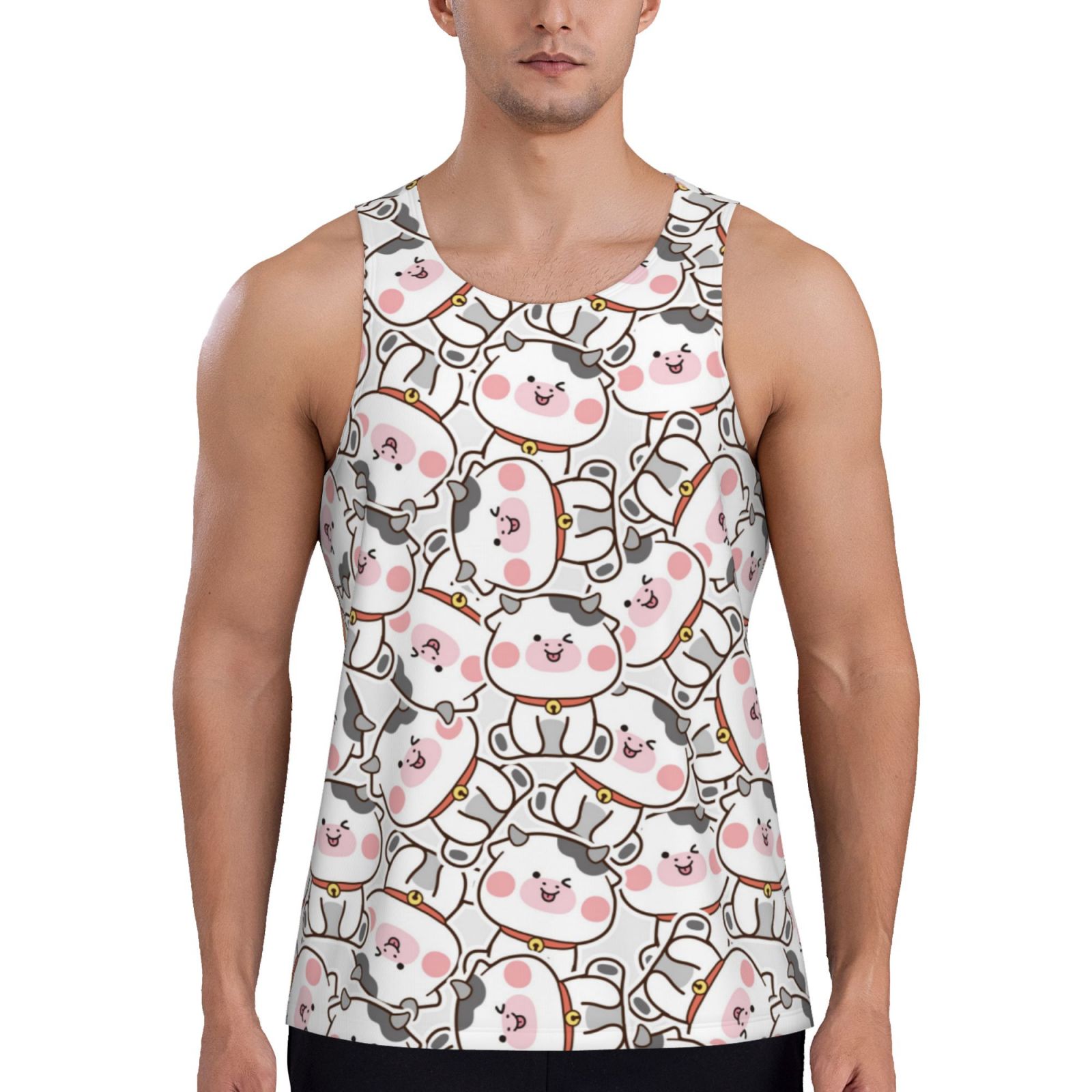 Cauagu Cartoon Cow Print Men's Sleeveless Muscle Shirts,Tank Tops Quick ...