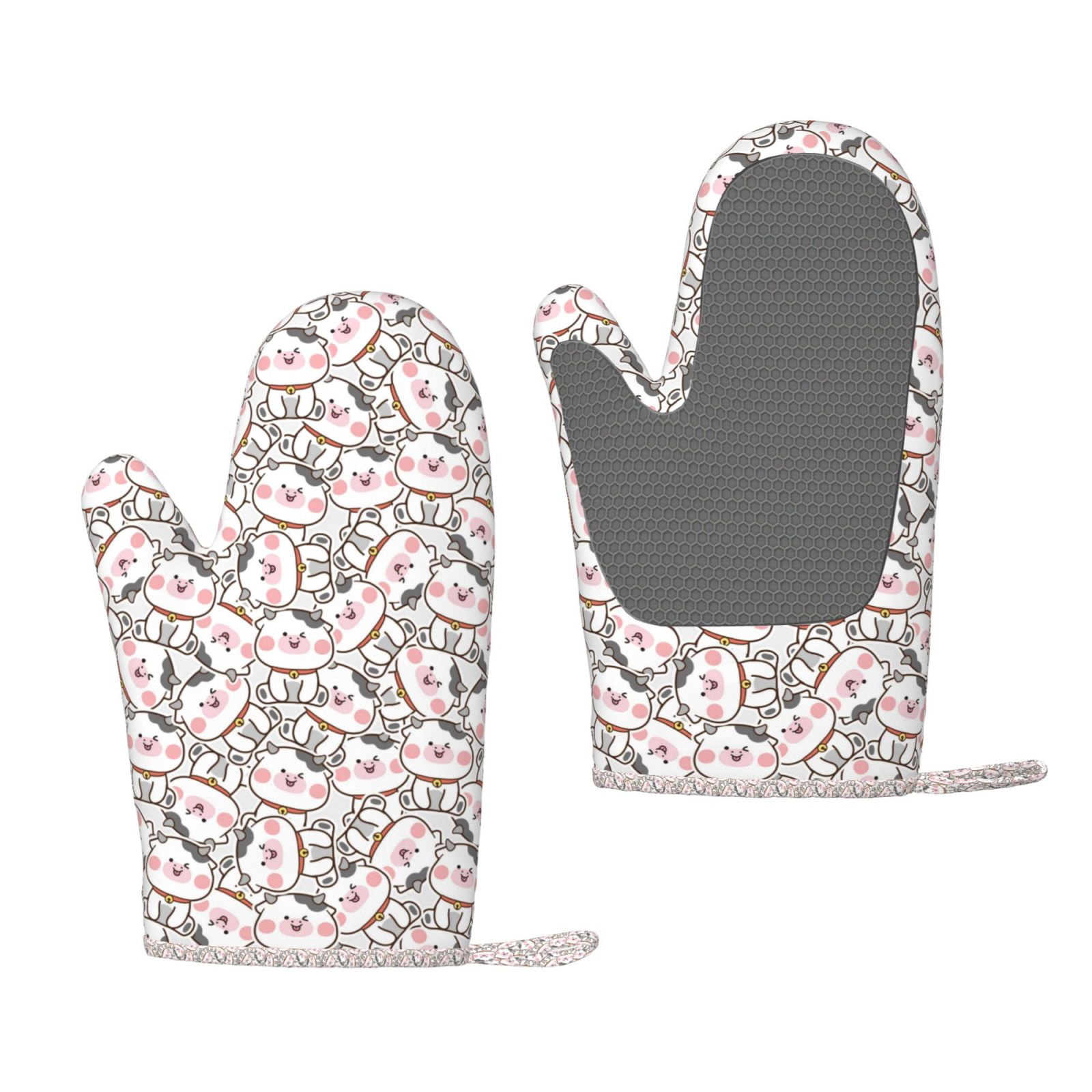 Cauagu Cartoon Cow Print Oven Mitts 2 Piece Set,BBQ Gloves Grilling ...