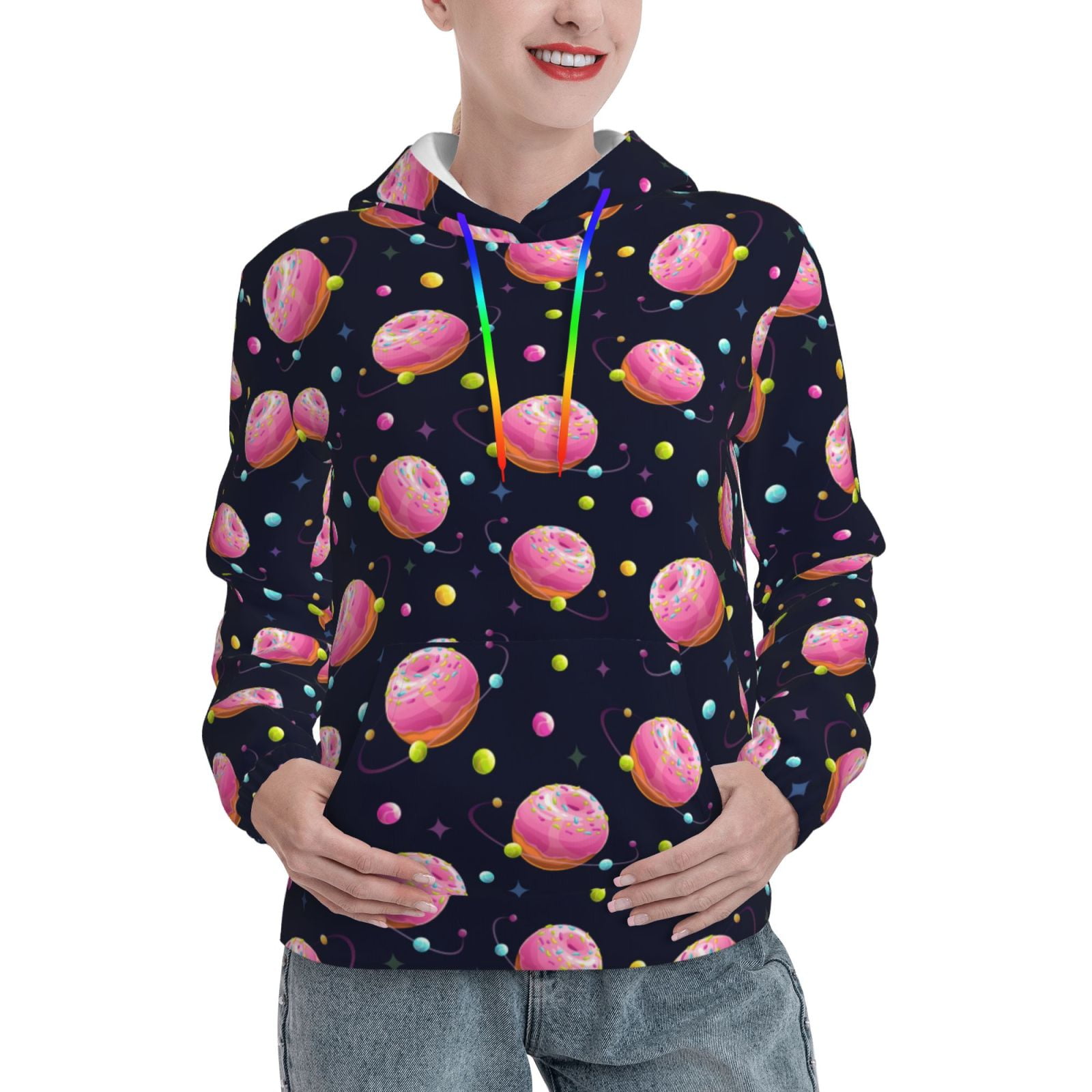Cauagu Cartoon Donut Planets for Women's Hooded Sweatshirts Pullover ...