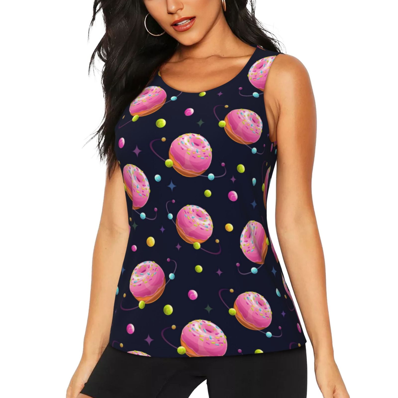 Cauagu Cartoon Donut Planets for Women's Workout Tank Tops Sleeveless ...