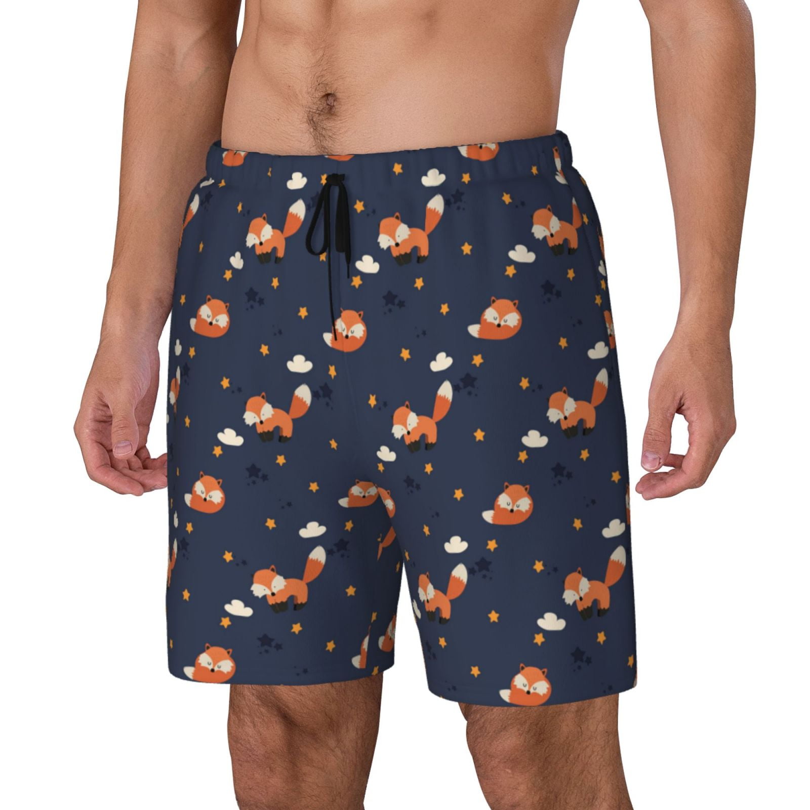 Cauagu Cartoon Fox Print Mens Swim Trunks Quick Dry Board Shorts Swim ...