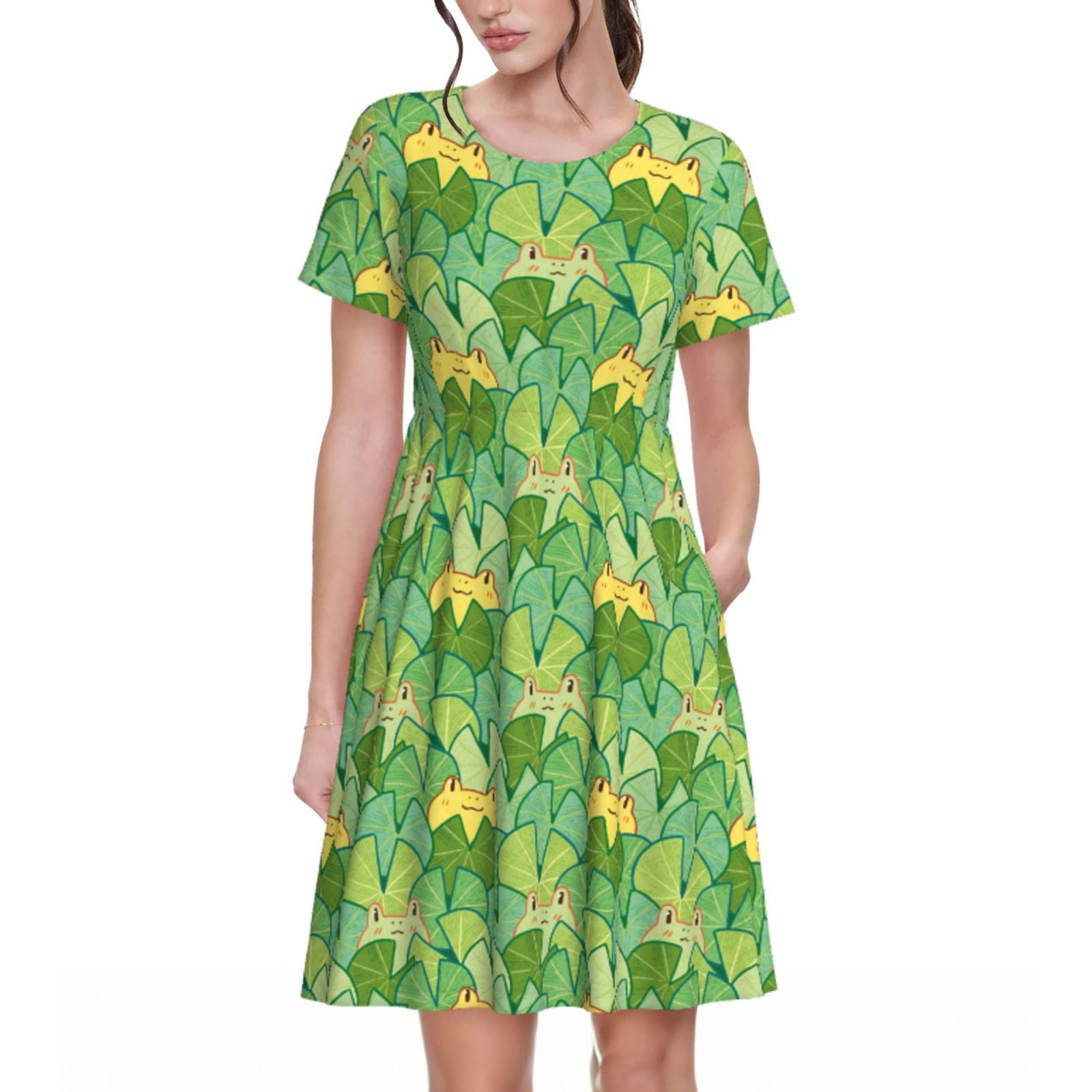 Cauagu Cartoon Frog And Lotus Leaf Print Summer Dresses for Women 2025 ...
