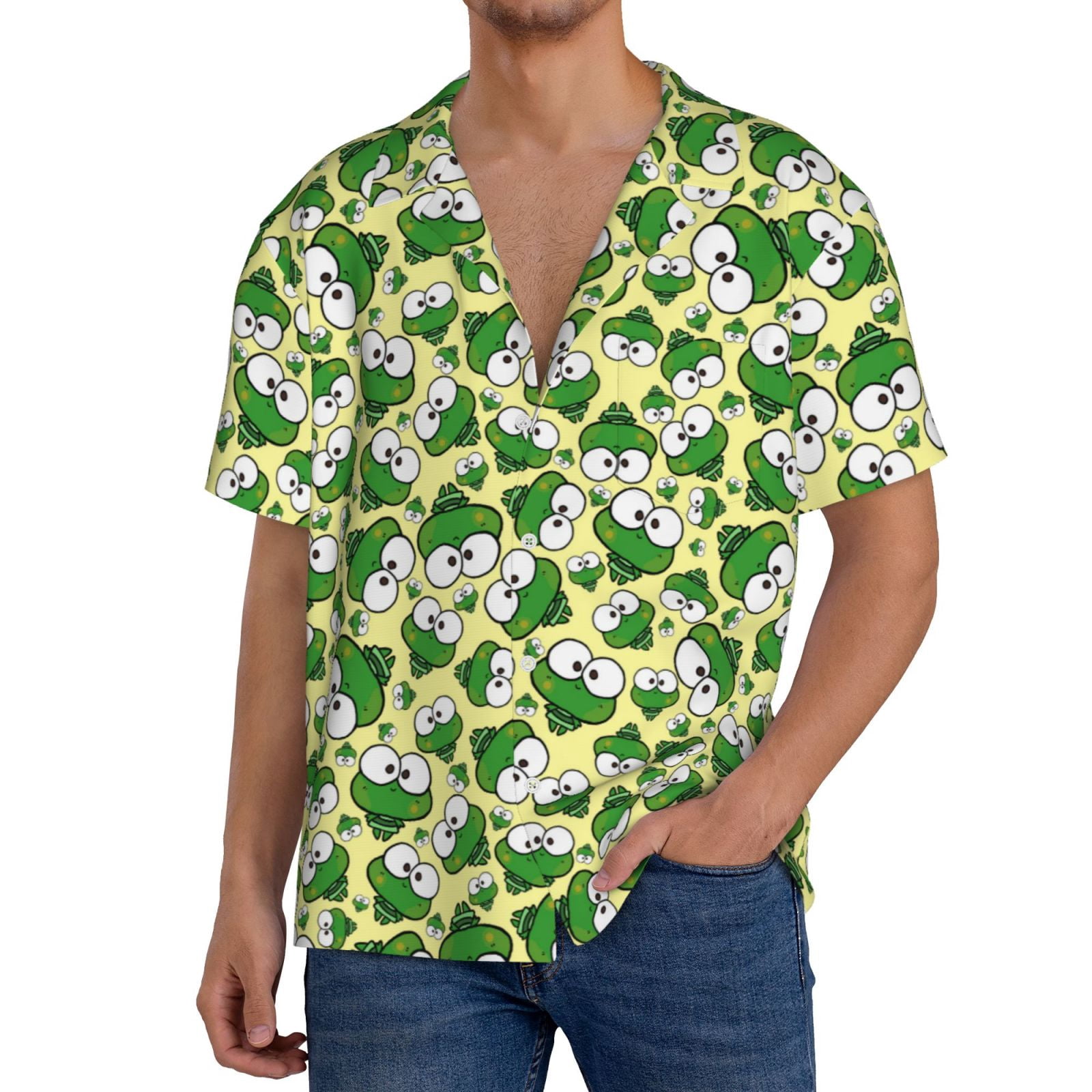 Cauagu Cartoon Frogs Men's Short Sleeve Button Down Hawaiian Shirt for ...