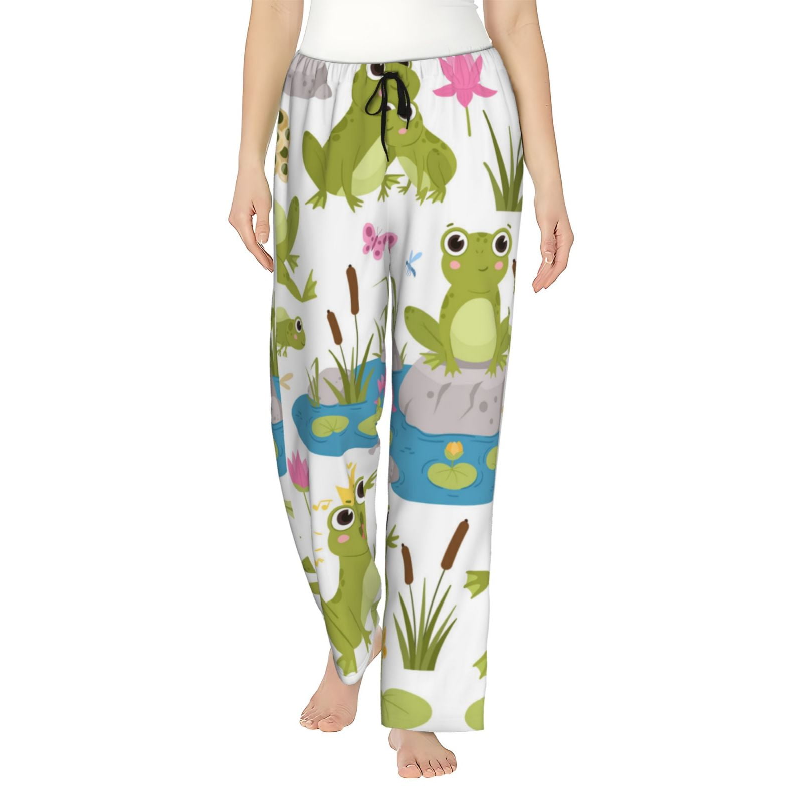 Cauagu Cartoon Frogs Pajama Pants for Women Loose Fit Wide Leg Trouser ...