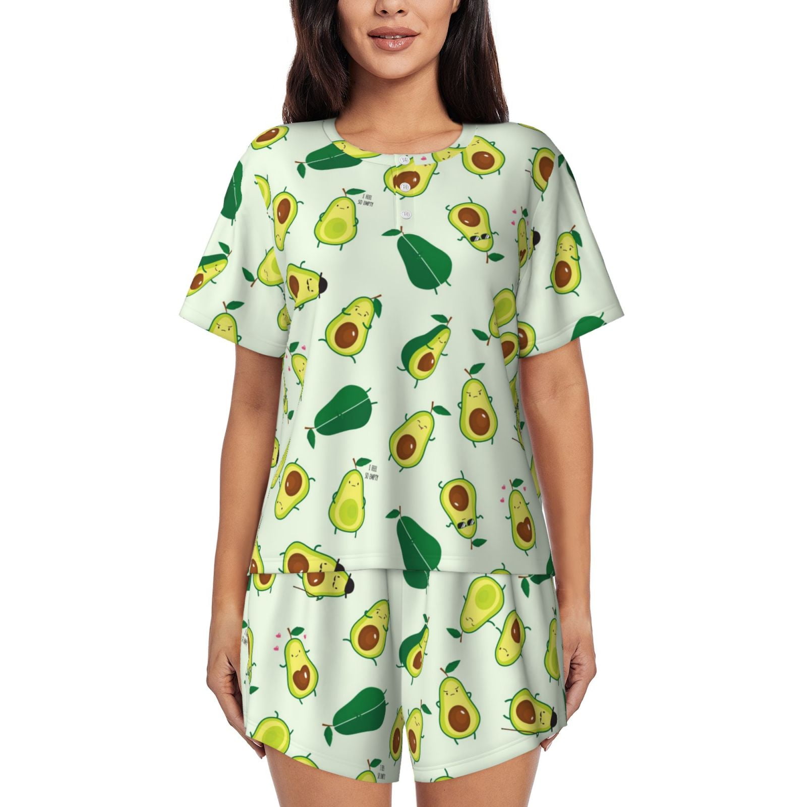 Cauagu Cartoon Fruit for Women's Round Neck Pajama Set,Short-Sleeved ...