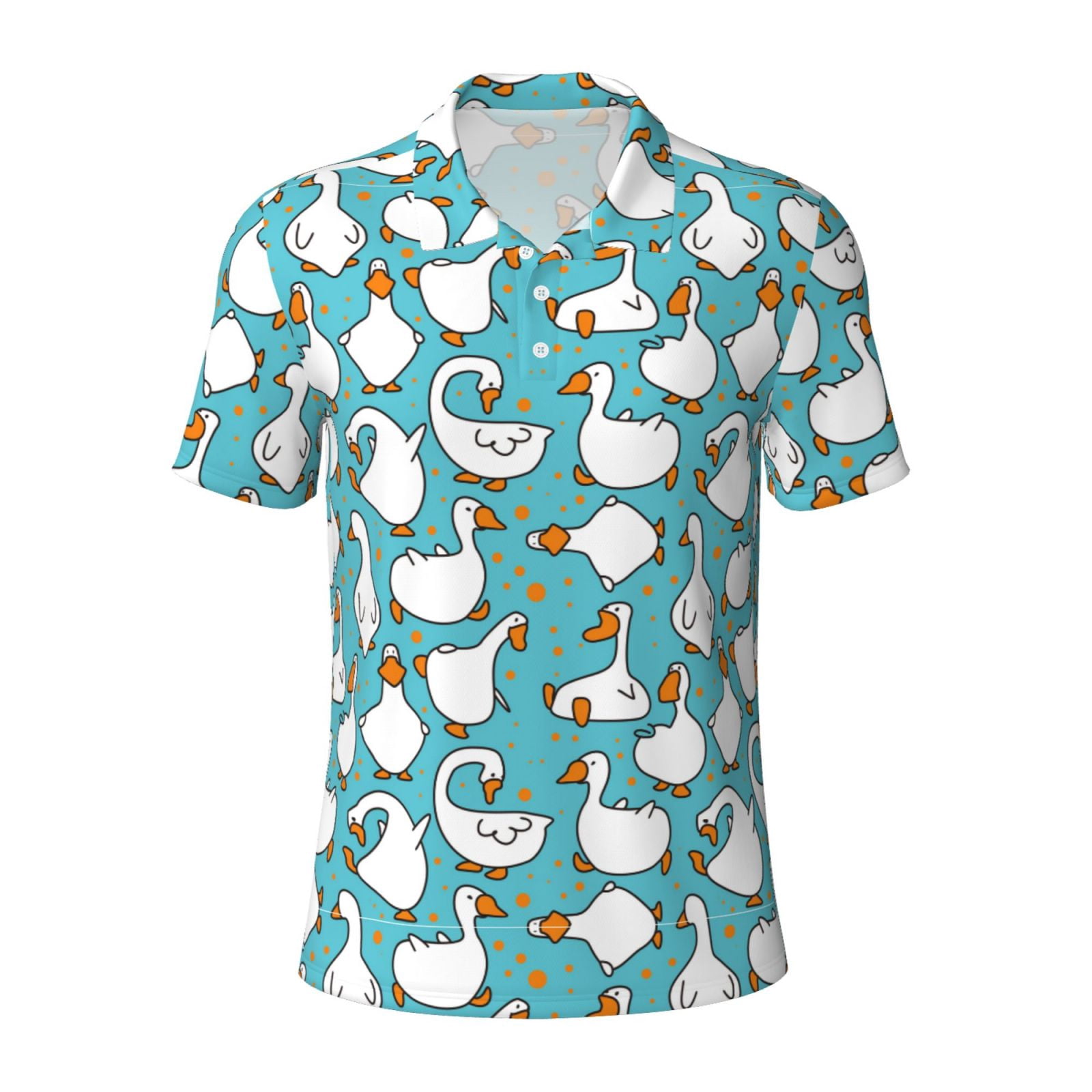 Cauagu Cartoon Funny Goose Print Men's Polo Shirts, Short-Sleeve Polo ...