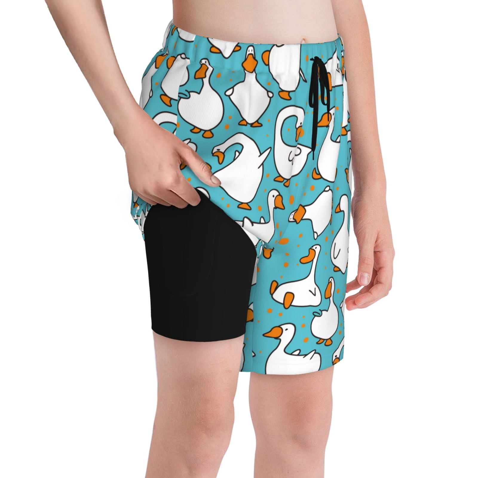 Cauagu Cartoon Funny Goose Print Swim Trunks for Men,Youth Boys Swim ...
