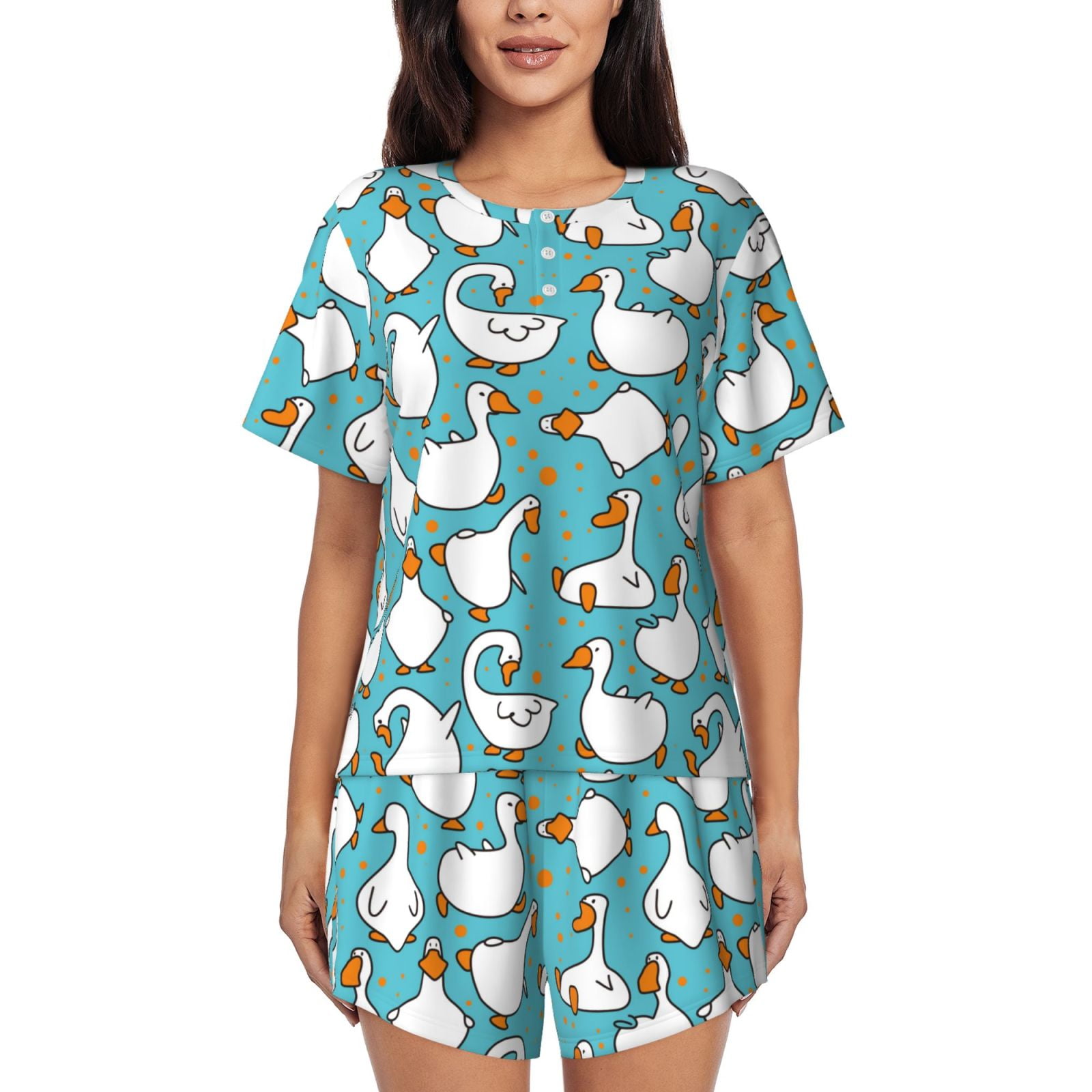 Cauagu Cartoon Funny Goose for Women's Round Neck Pajama Set,Short ...