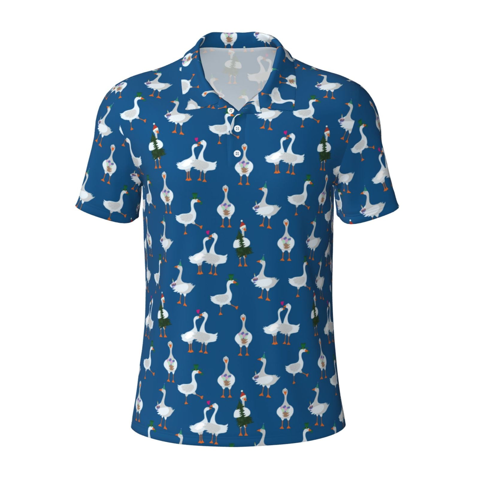 Cauagu Cartoon Geese With Xmas Print Men's Polo Shirts, Short-Sleeve ...
