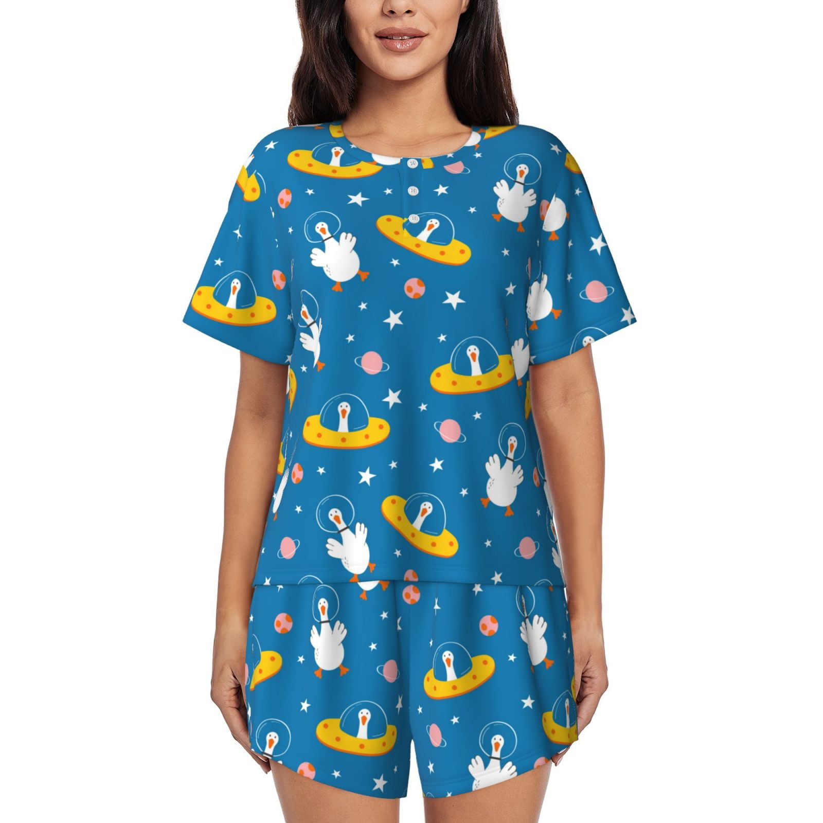 Cauagu Cartoon Goose for Women's Round Neck Pajama Set,Short-Sleeved ...