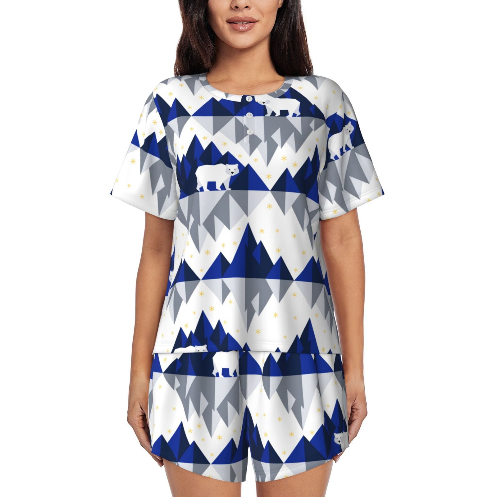 Cauagu Cartoon Iceberg Polar Bear for Women's Round Neck Pajama Set,Short-Sleeved Pajamas Soft ...