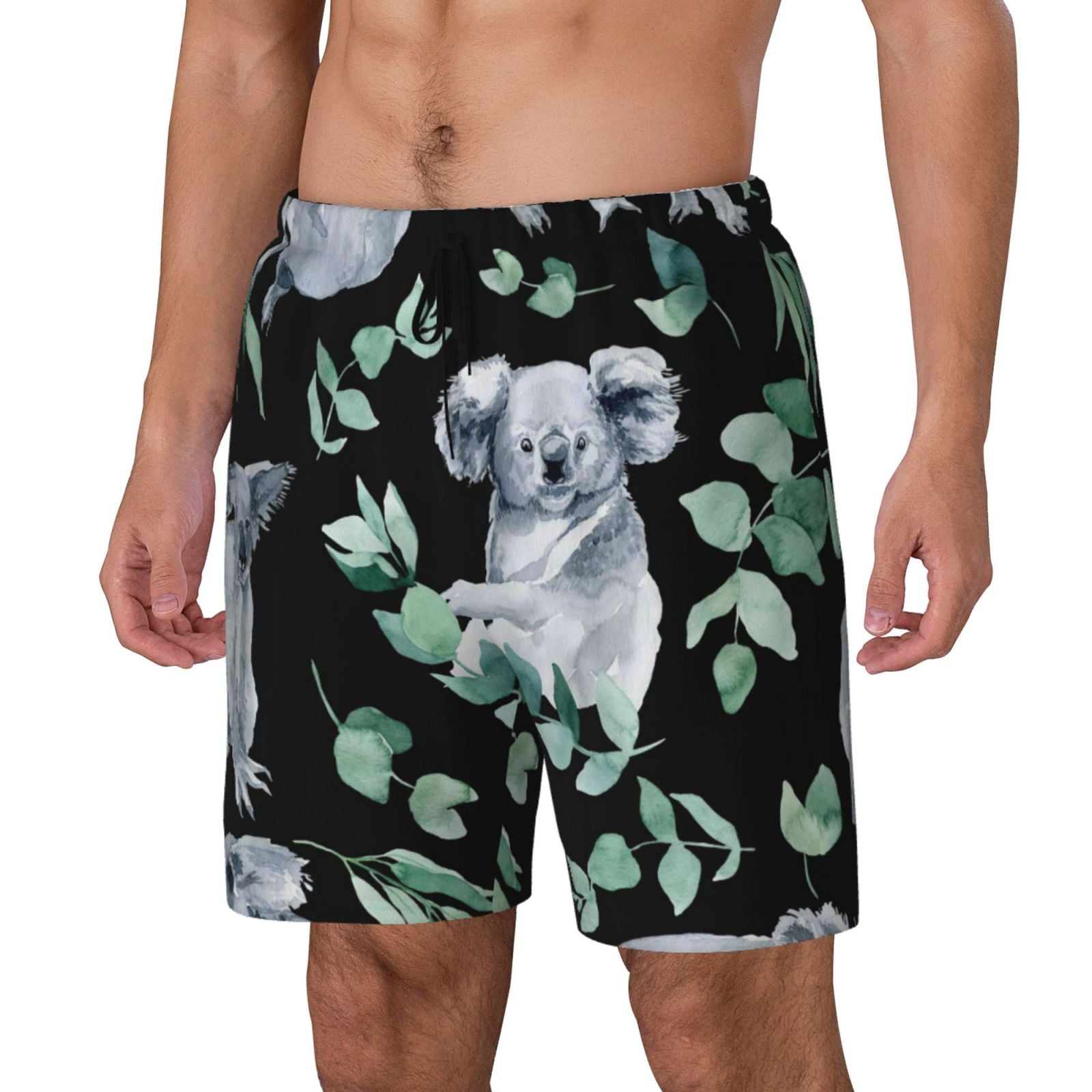Cauagu Cartoon Koala Bear Print Mens Swim Trunks Quick Dry Board Shorts ...