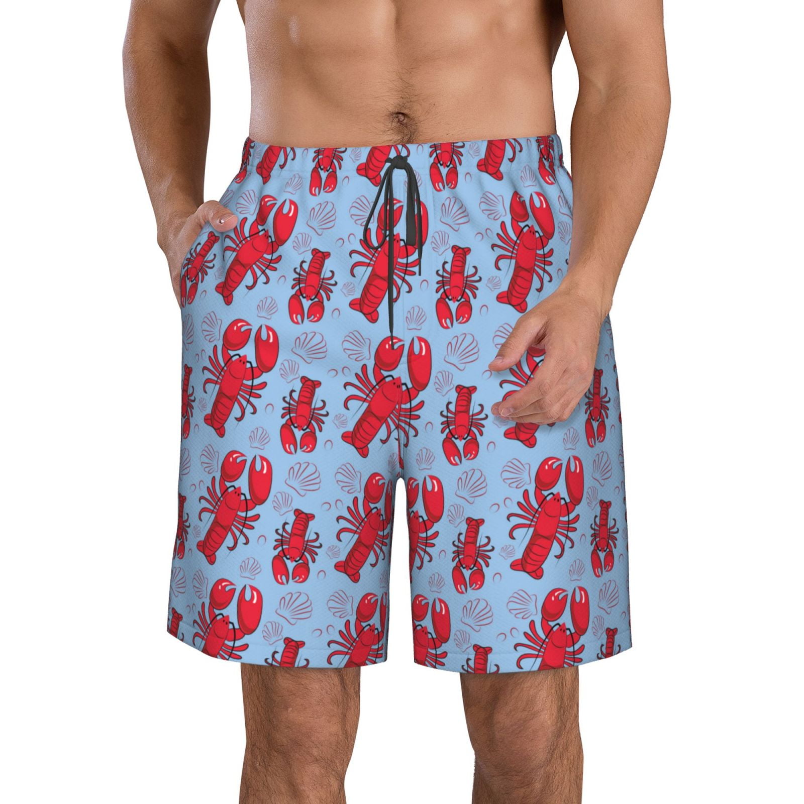 Cauagu Cartoon Lobsters 2 Print Men's Swim Trunks,Hawaiian Bathing Suit ...
