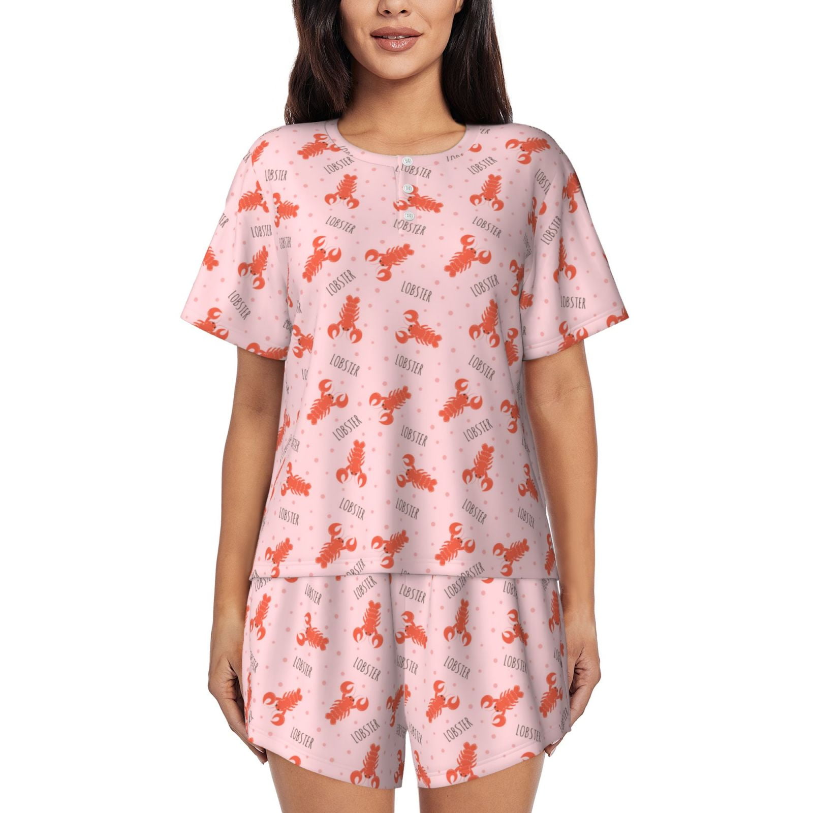 Cauagu Cartoon Lobsters 3 for Women's Round Neck Pajama Set,Short ...