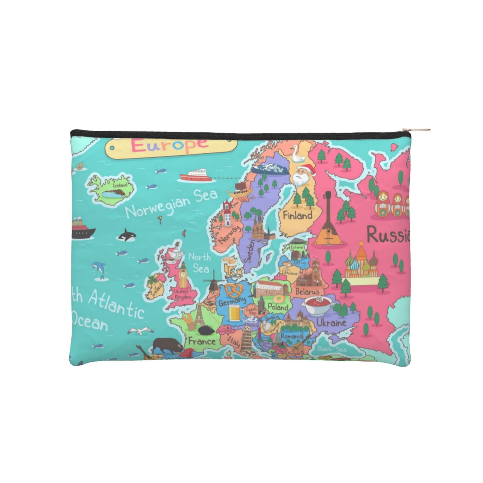 Cauagu Cartoon Map Of Europe for Tyvek Makeup Bag,Reusable Travel ...