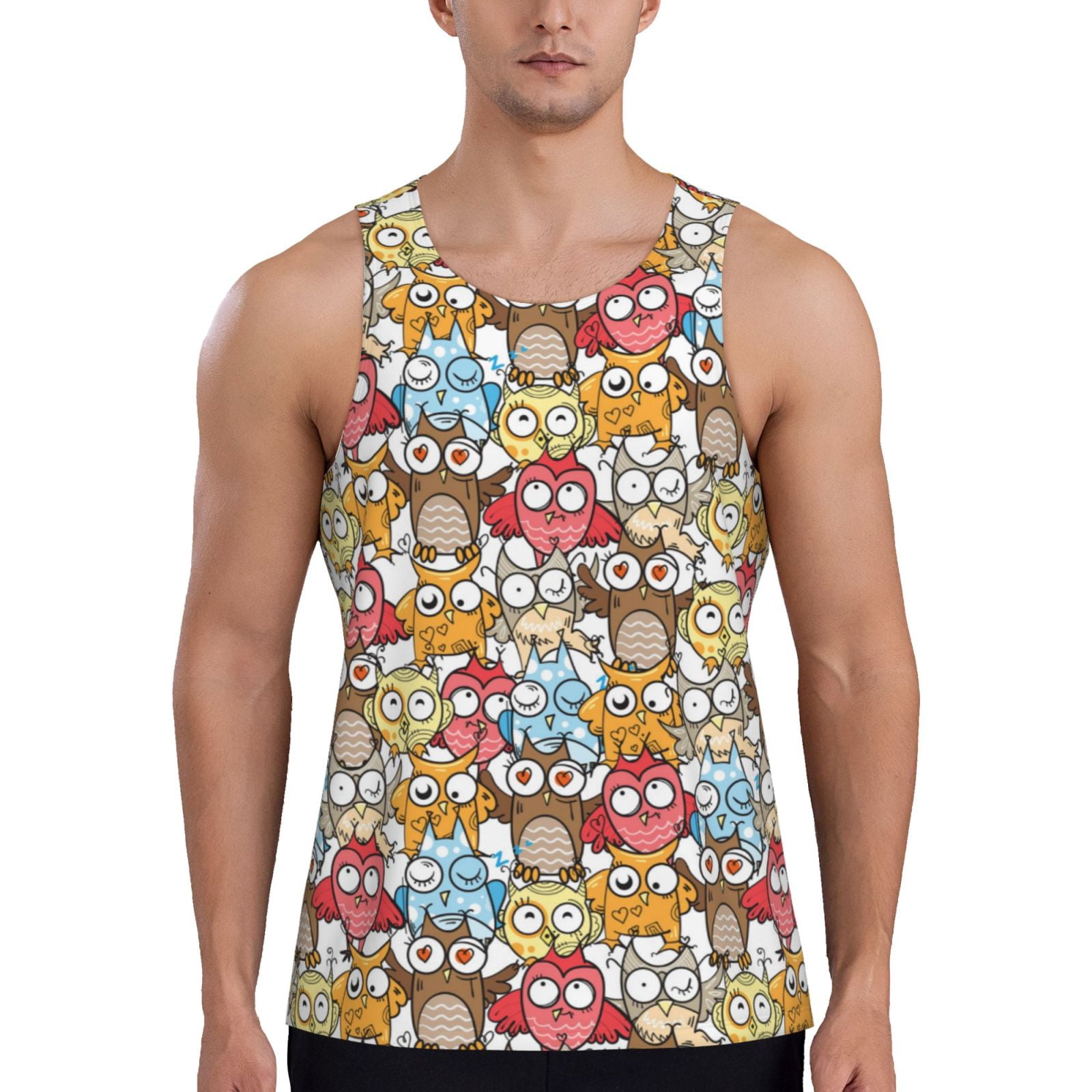 Cauagu Cartoon Owls 1 Print Men's Sleeveless Muscle Shirts,Tank Tops ...