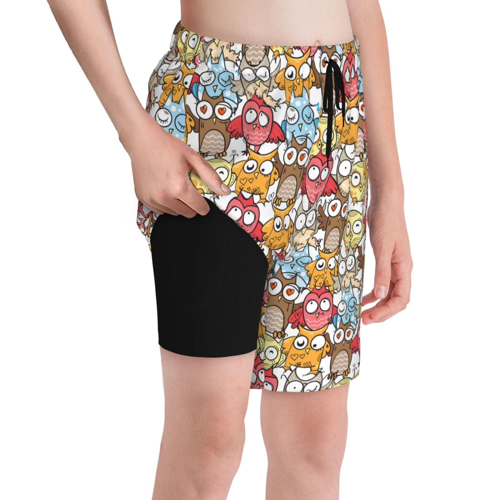 Cauagu Cartoon Owls 1 Print Swim Trunks for Men,Youth Boys Swim Shorts ...
