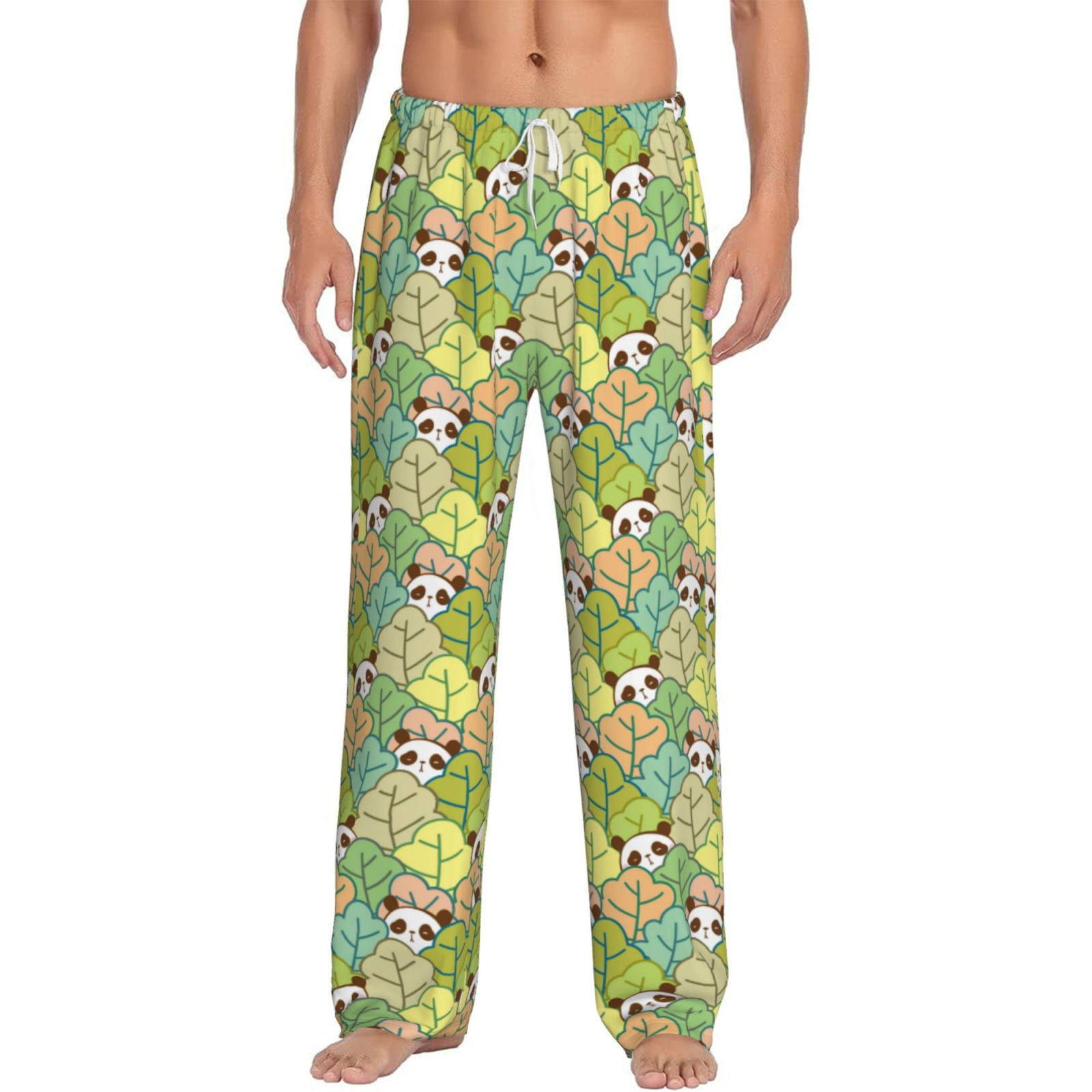Cauagu Cartoon Panda And Leaf Mens Pajama Pants Sleep & Lounge Pants,PJ Bottoms with Pockets ...