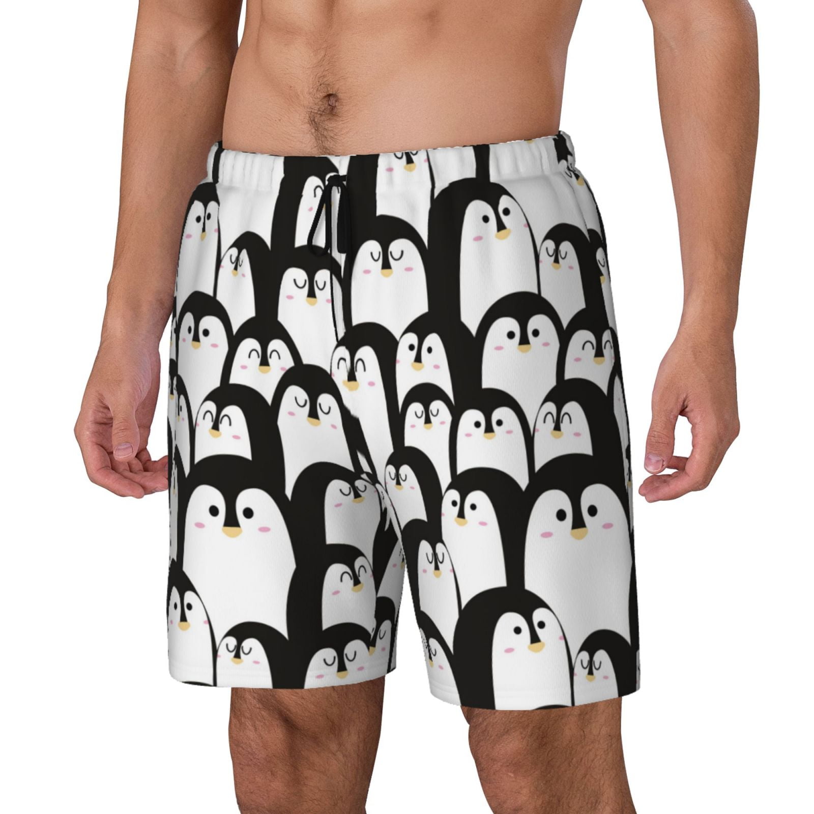 Cauagu Cartoon Penguin Print Mens Swim Trunks Quick Dry Board Shorts ...