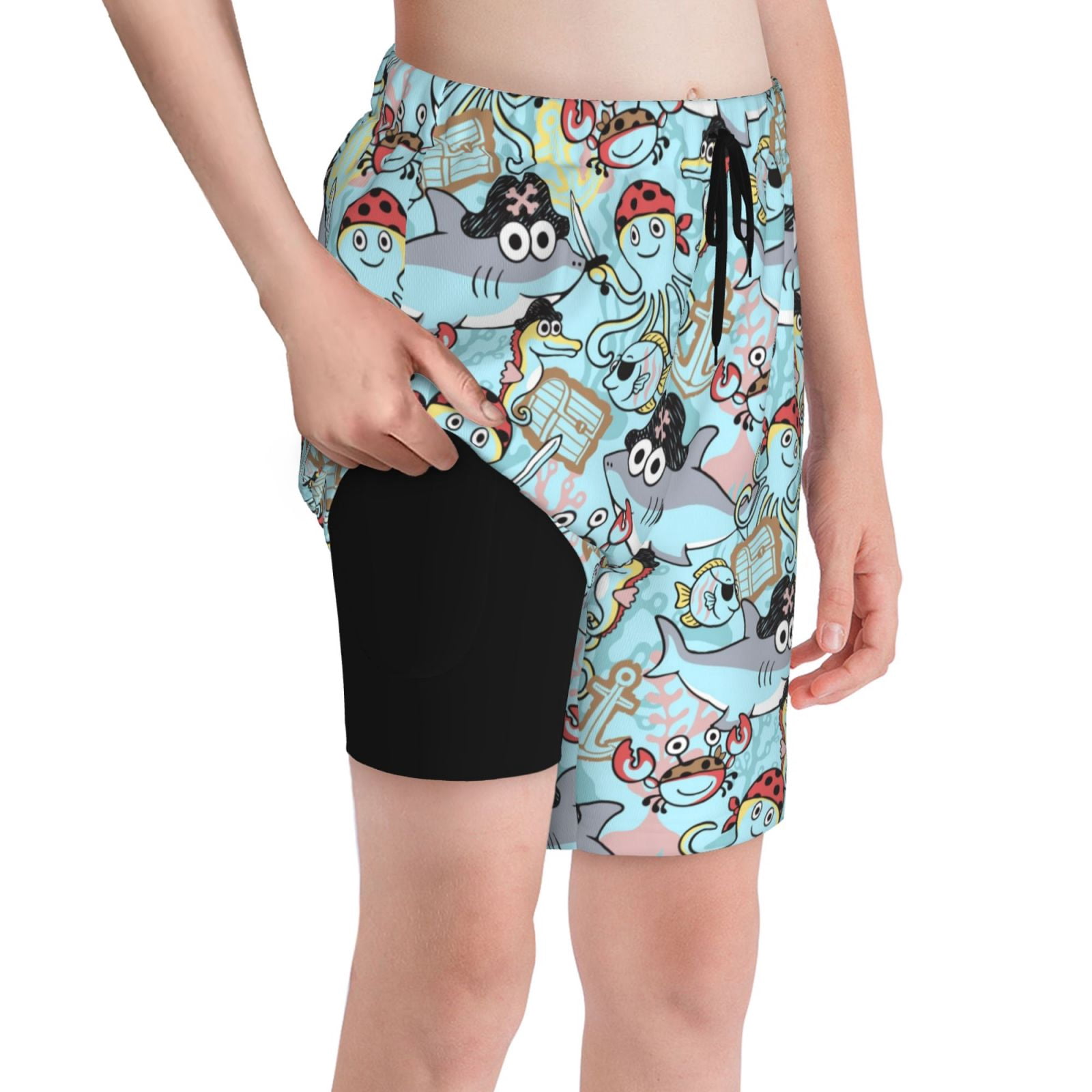 Cauagu Cartoon Pirate Print Swim Trunks for Men,Youth Boys Swim Shorts ...