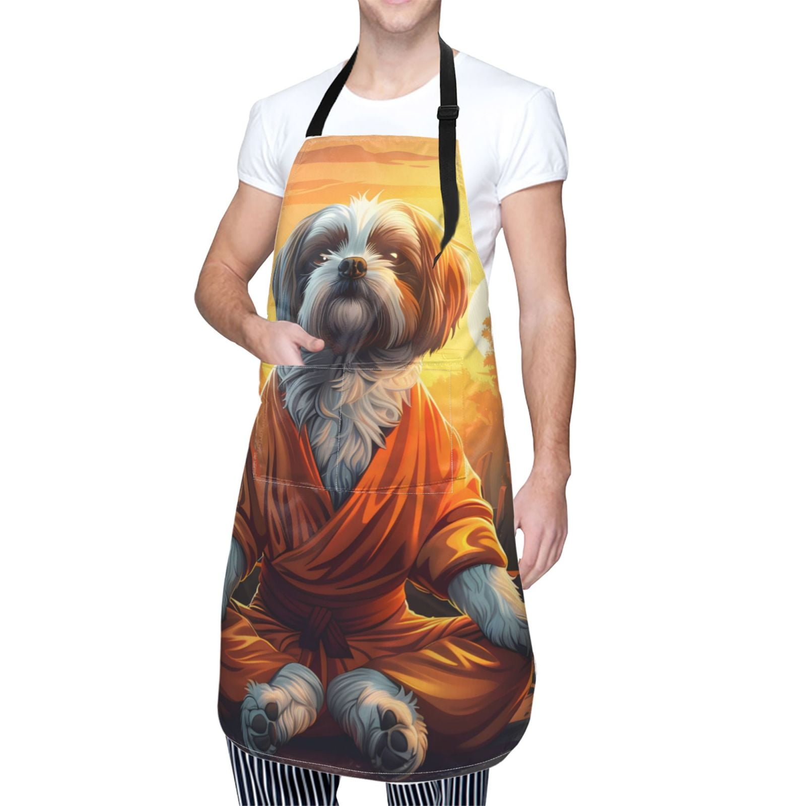 Cauagu Cartoon Puppy Sunset Aprons with Pockets,Waterproof Apron for ...