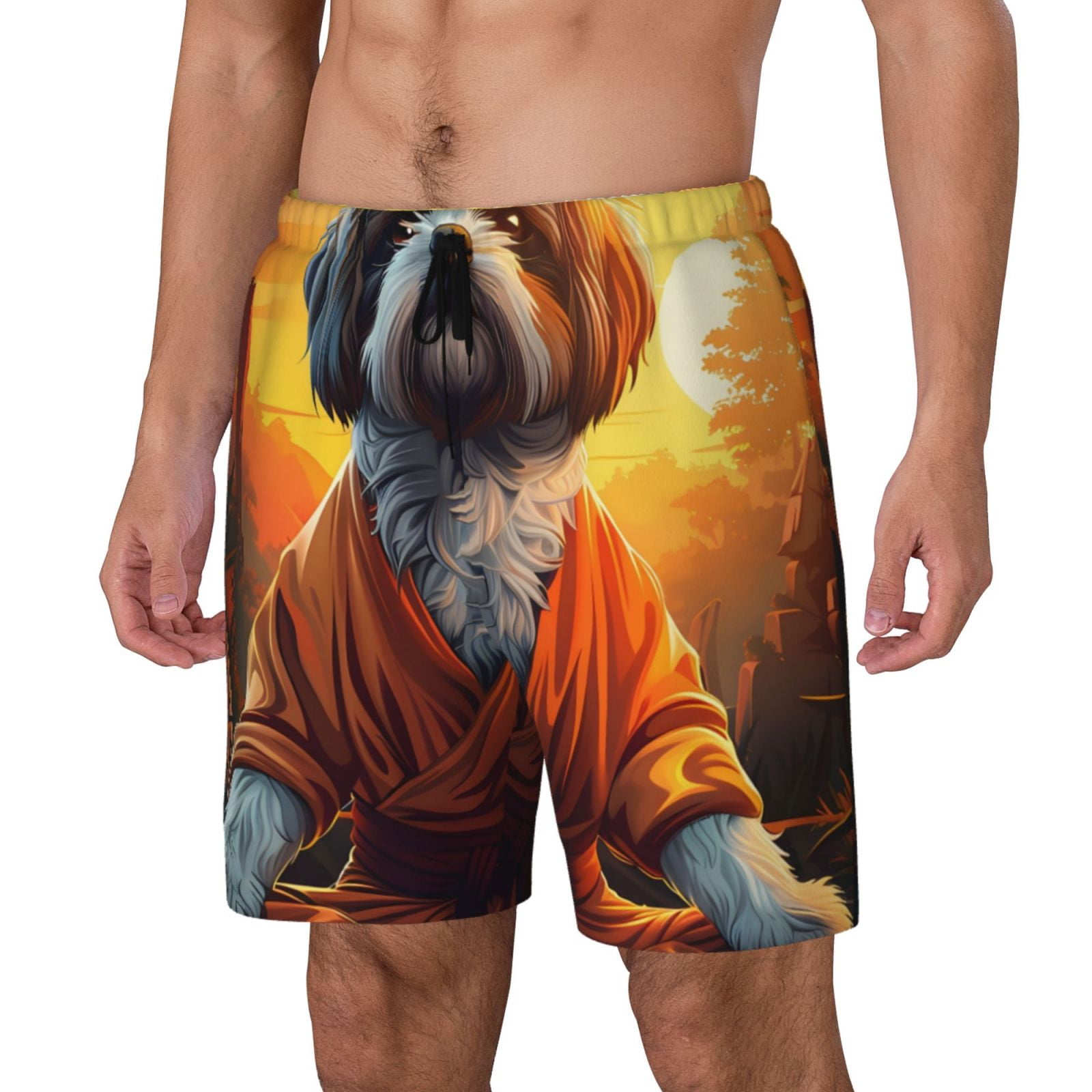 Cauagu Cartoon Puppy Sunset Print Mens Swim Trunks Quick Dry Board ...