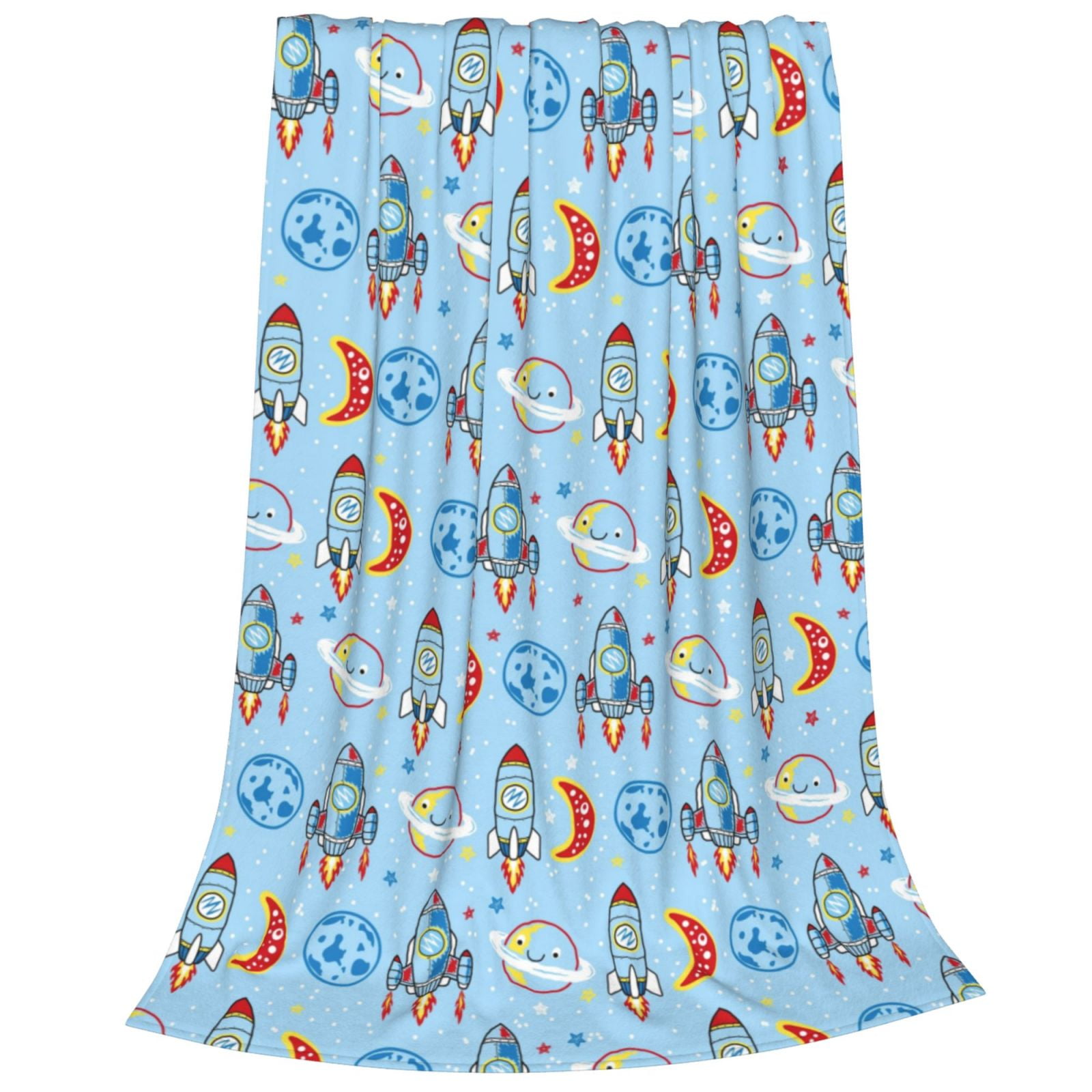 Cauagu Cartoon Rocket With Space Pattern Flannel Bed Blankets,Fleece ...