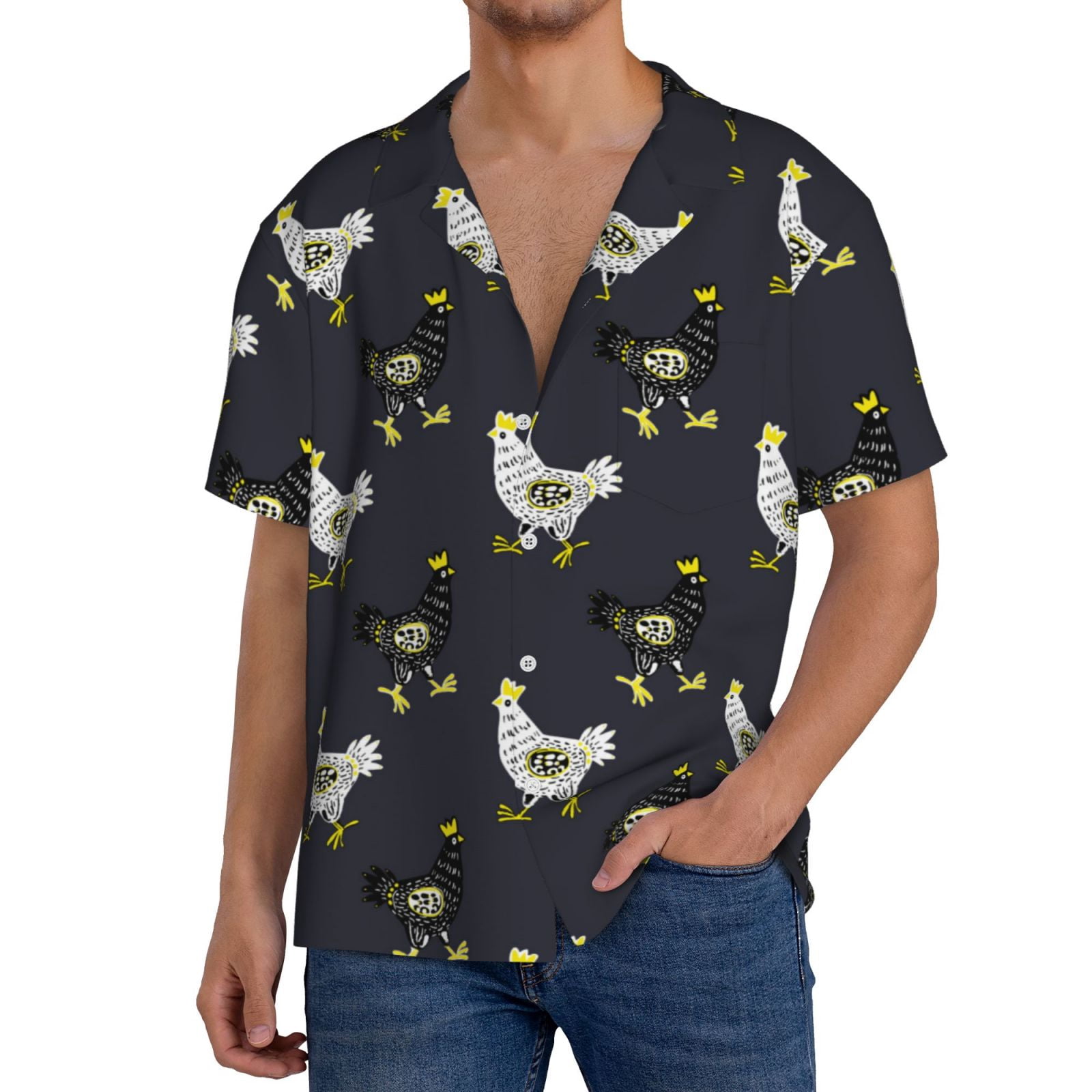 Cauagu Cartoon Rooster Men's Short Sleeve Button Down Hawaiian Shirt ...
