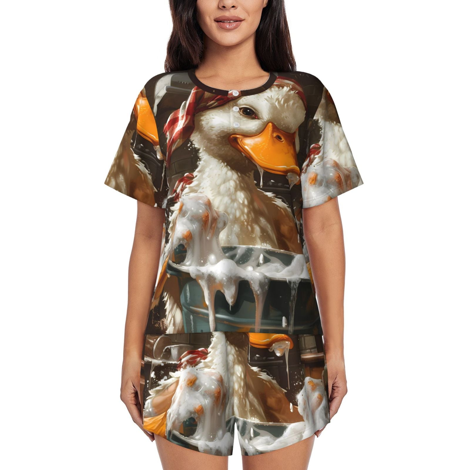 Cauagu Cartoon Scottish Duck for Women's Round Neck Pajama Set,Short ...