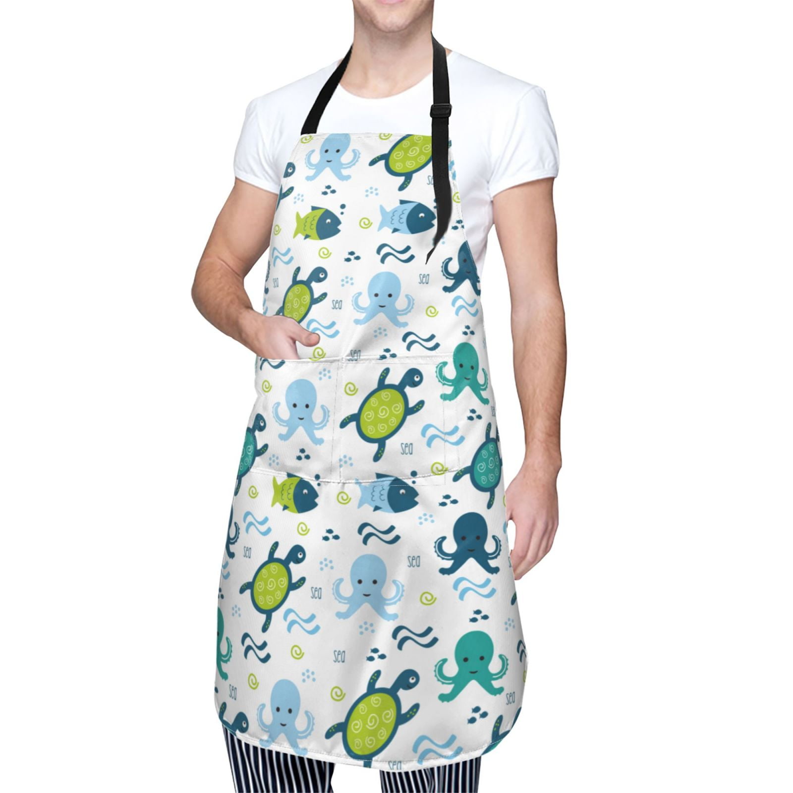 Cauagu Cartoon Sea Creatures Aprons with Pockets,Waterproof Apron for ...