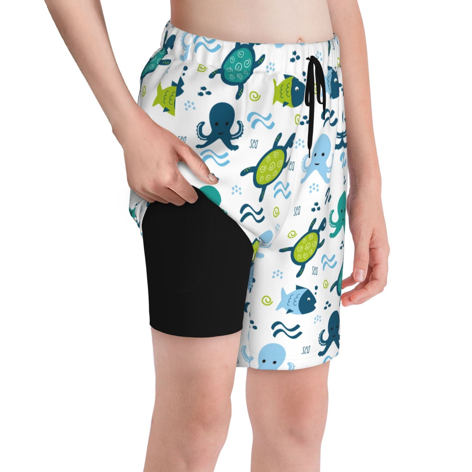 Cauagu Cartoon Sea Creatures Print Swim Trunks for Men,Youth Boys Swim ...