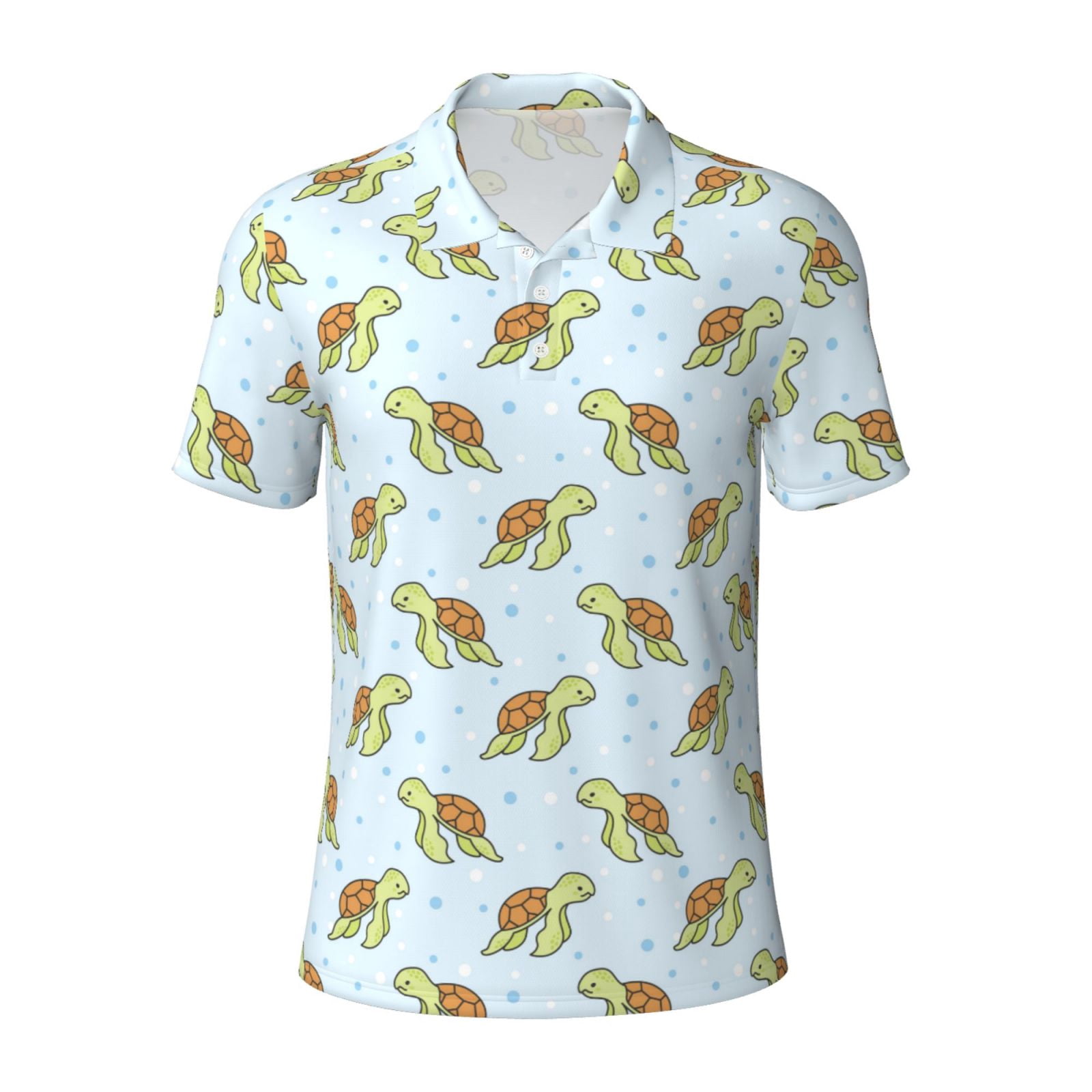 Cauagu Cartoon Sea Turtle Print Men's Polo Shirts, Short-Sleeve Polo ...