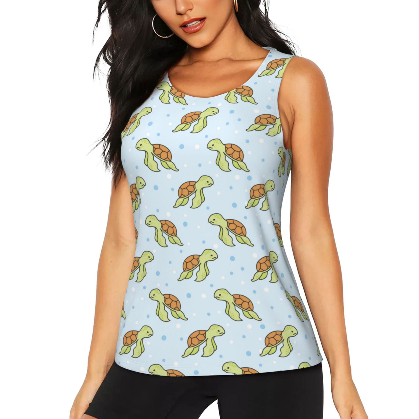 Cauagu Cartoon Sea Turtle for Women's Workout Tank Tops Sleeveless ...