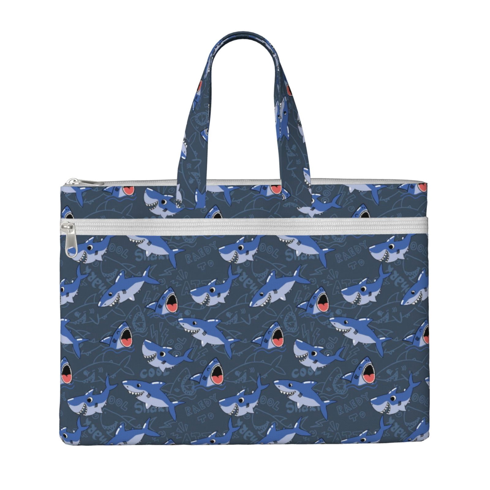 Cauagu Cartoon Shark Pattern Canvas Tote File Bag, Zipper Tote Bag ...