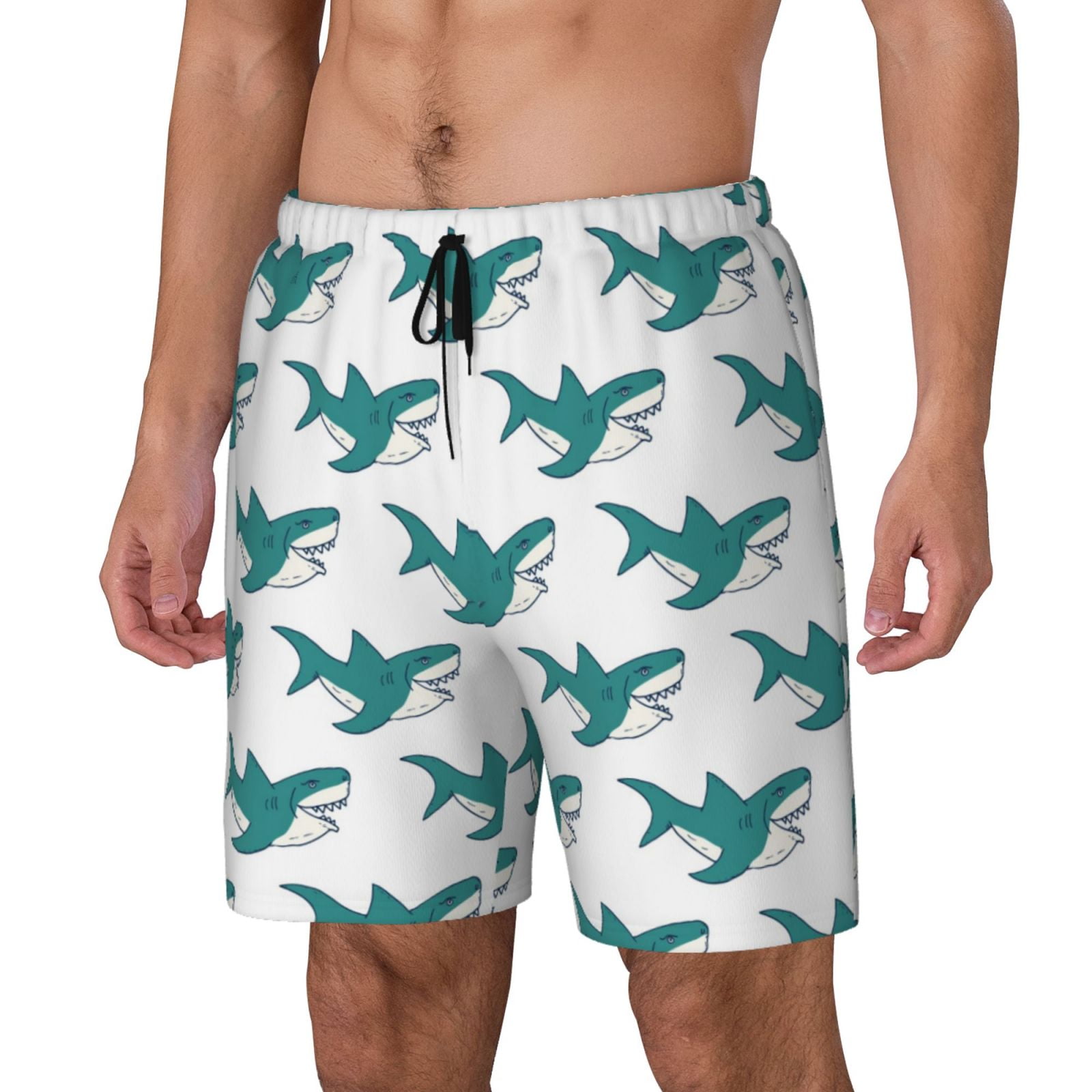 Cauagu Cartoon Shark Print Mens Swim Trunks Quick Dry Board Shorts Swim ...