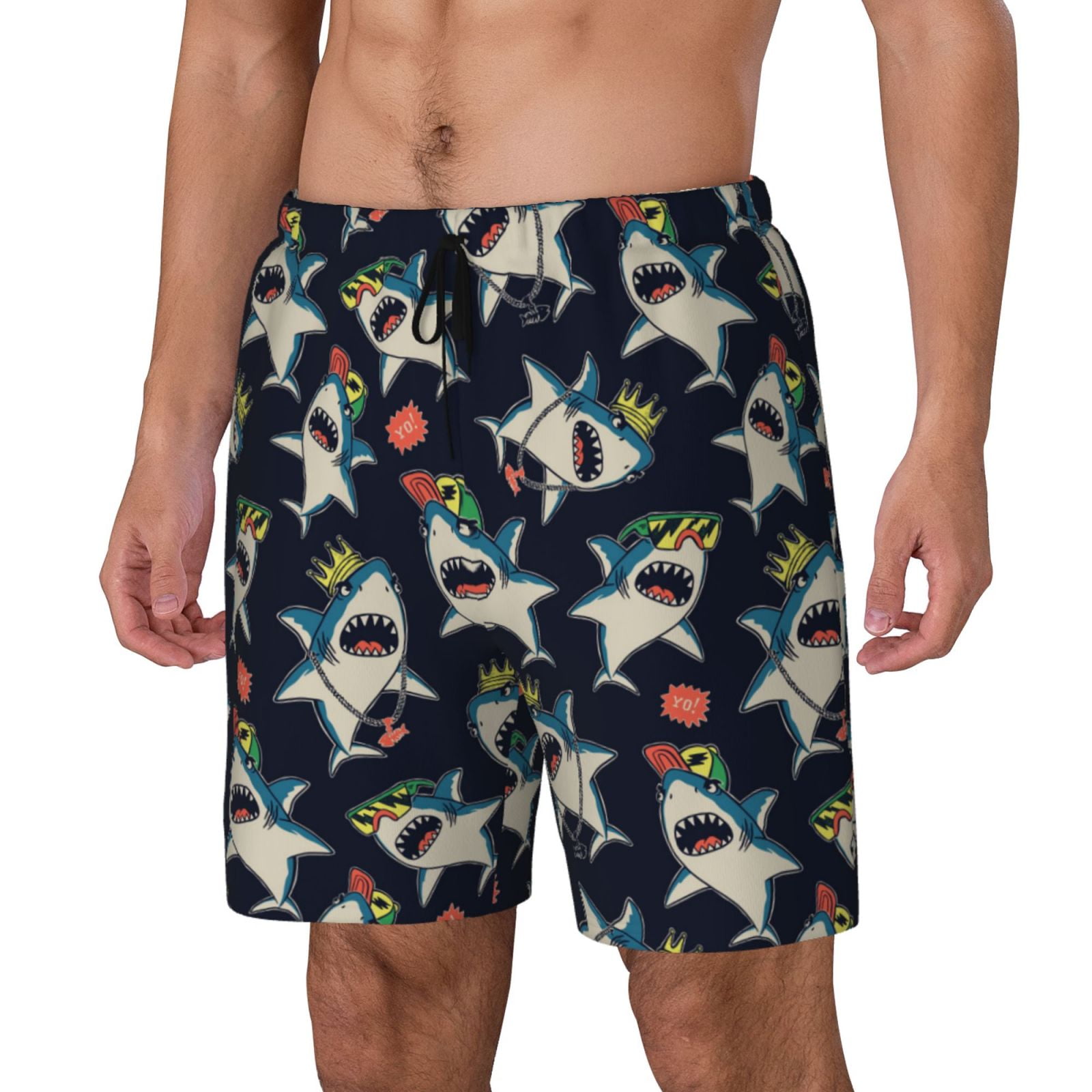 Cauagu Cartoon Sharks Print Mens Swim Trunks Quick Dry Board Shorts ...