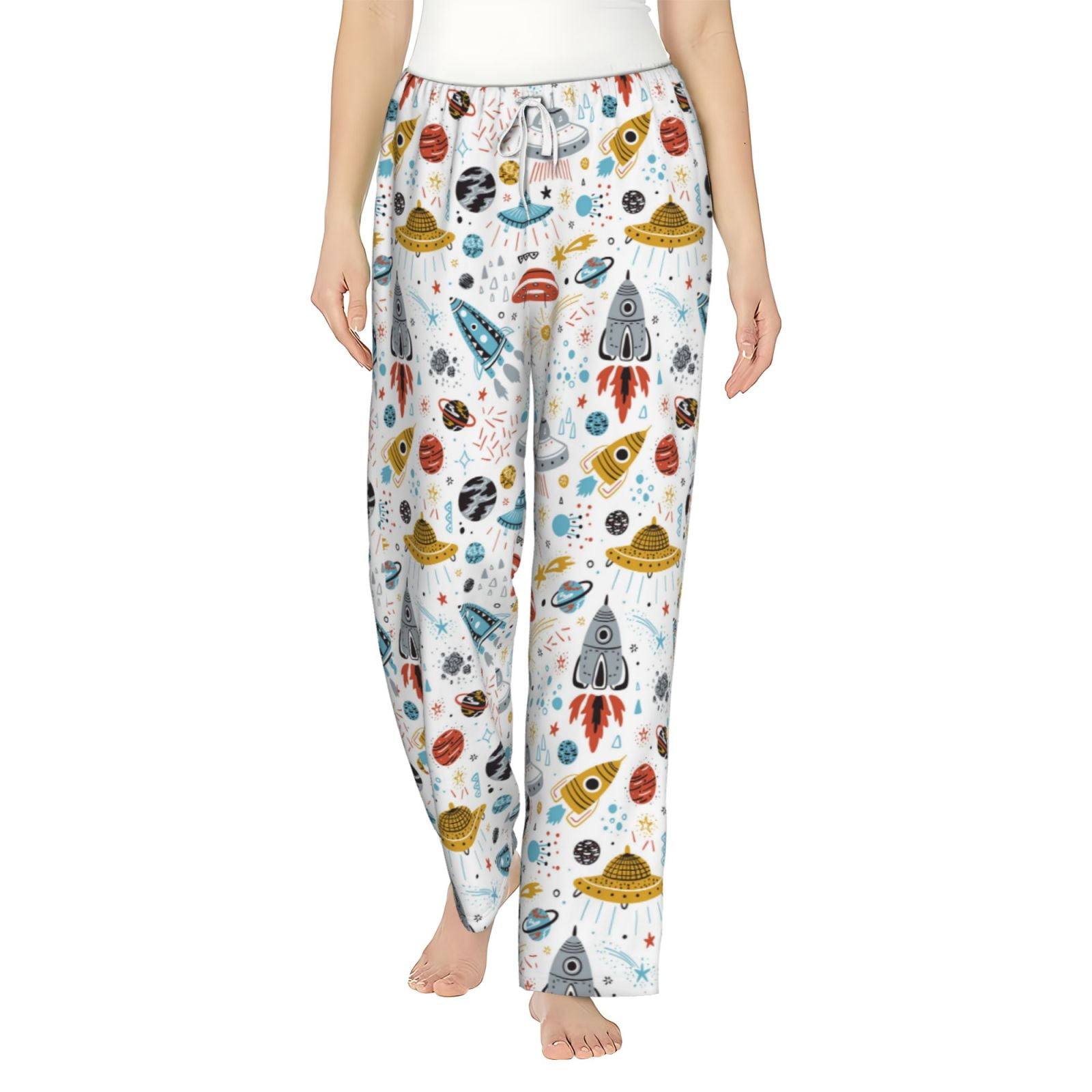 Cauagu Cartoon Space Pajama Pants for Women Loose Fit Wide Leg Trouser ...