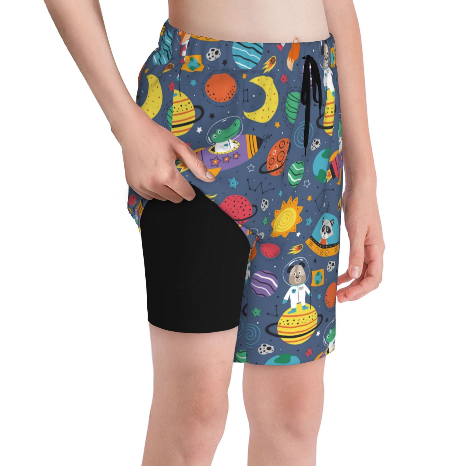 Cauagu Cartoon Space Print Swim Trunks for Men,Youth Boys Swim Shorts ...