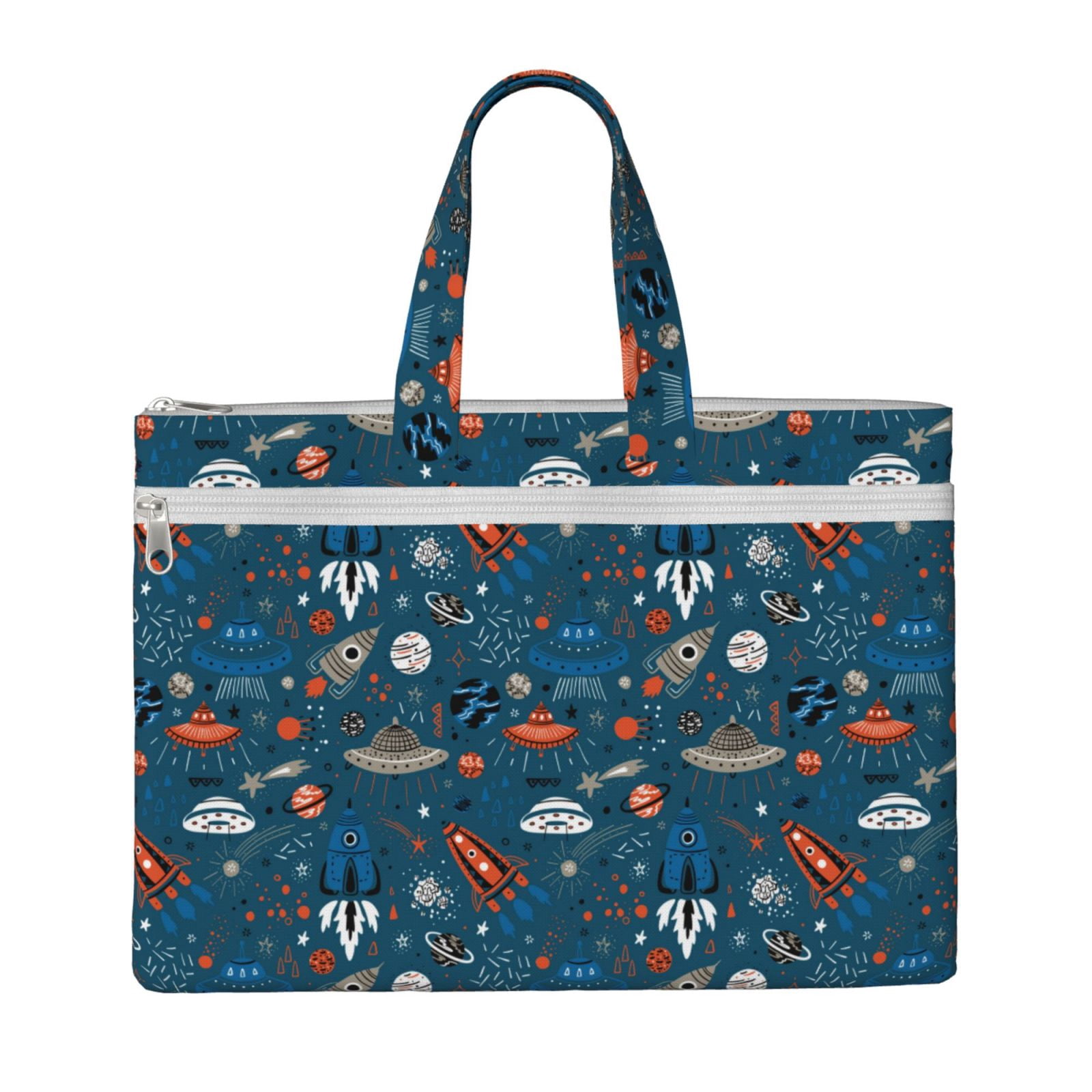 Cauagu Cartoon Space1 Pattern Canvas Tote File Bag, Zipper Tote Bag ...