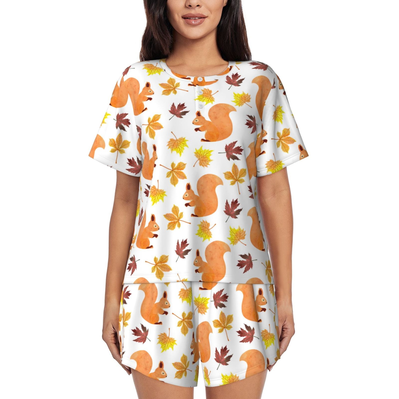 Cauagu Cartoon Squirrel for Women's Round Neck Pajama Set,Short-Sleeved ...
