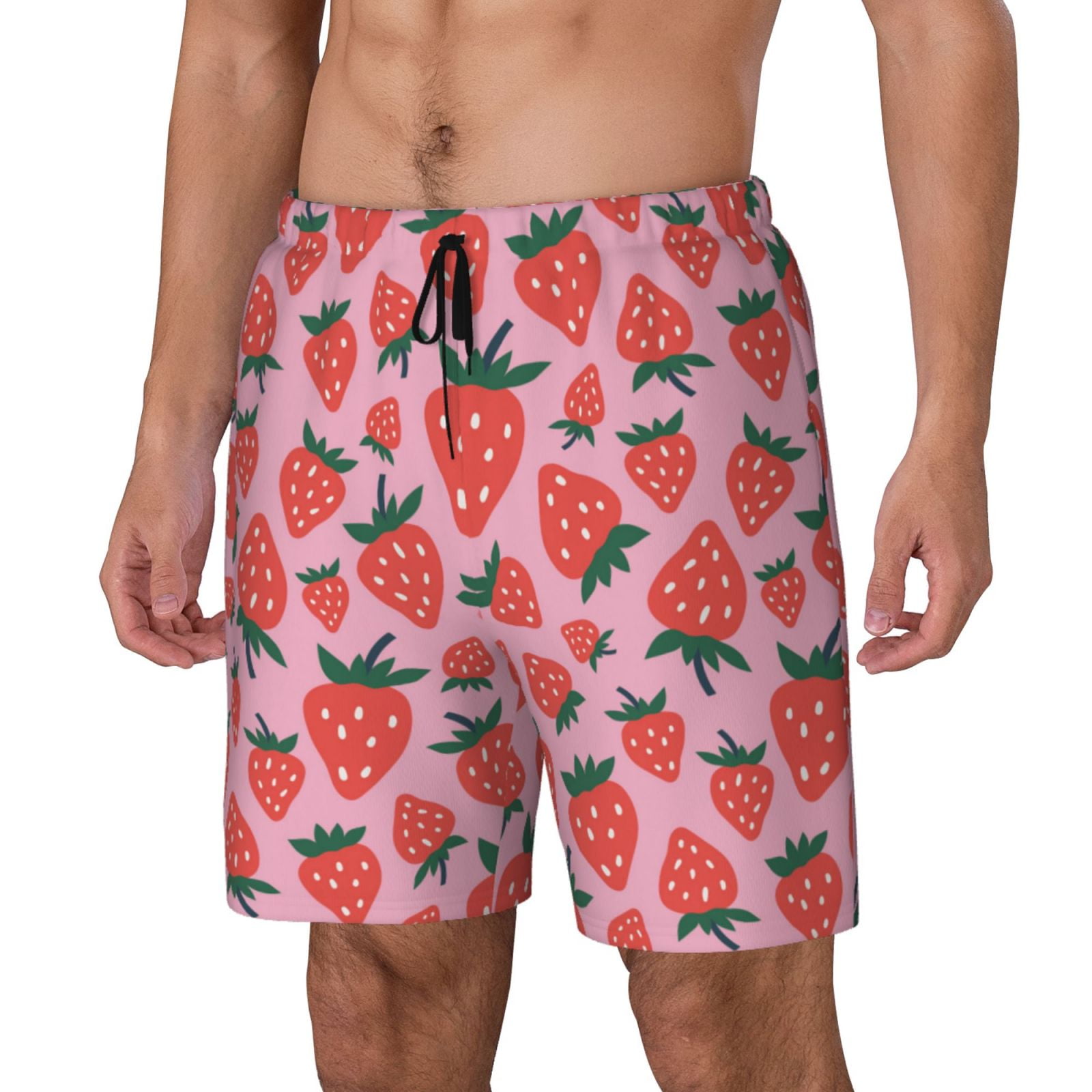 Cauagu Cartoon Strawberry Print Mens Swim Trunks Quick Dry Board Shorts ...