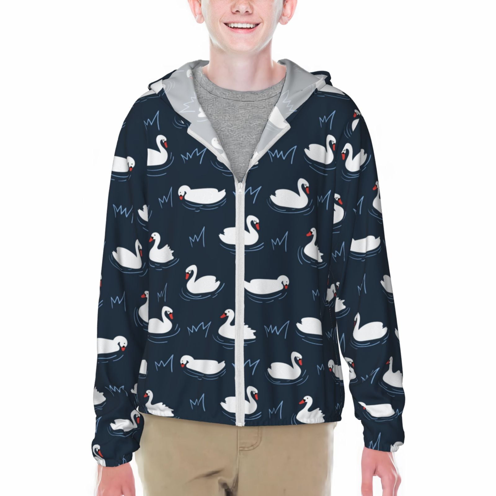 Cauagu Cartoon Swan Print Sun Protection Jacket for Teen,Full-Zipper ...
