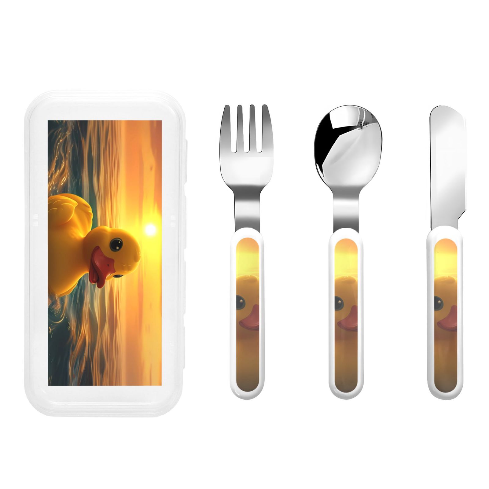 Cauagu Cartoon Swimming Yellow Duck Print 3-Pieces Toddler Cutlery Set ...