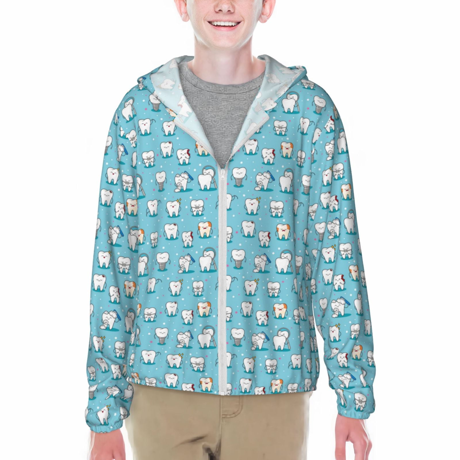 Cauagu Cartoon Teeth Print Sun Protection Jacket for Teen,Full-Zipper ...